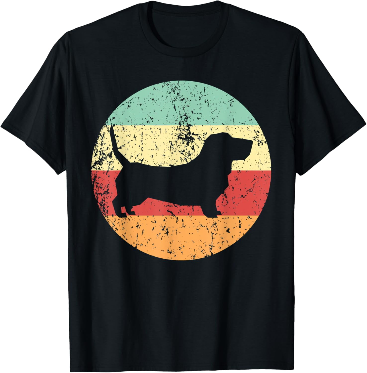 Basset Hound Dog Breed Silhouette Cool Retro 1970's Circle T-Shirt ...
