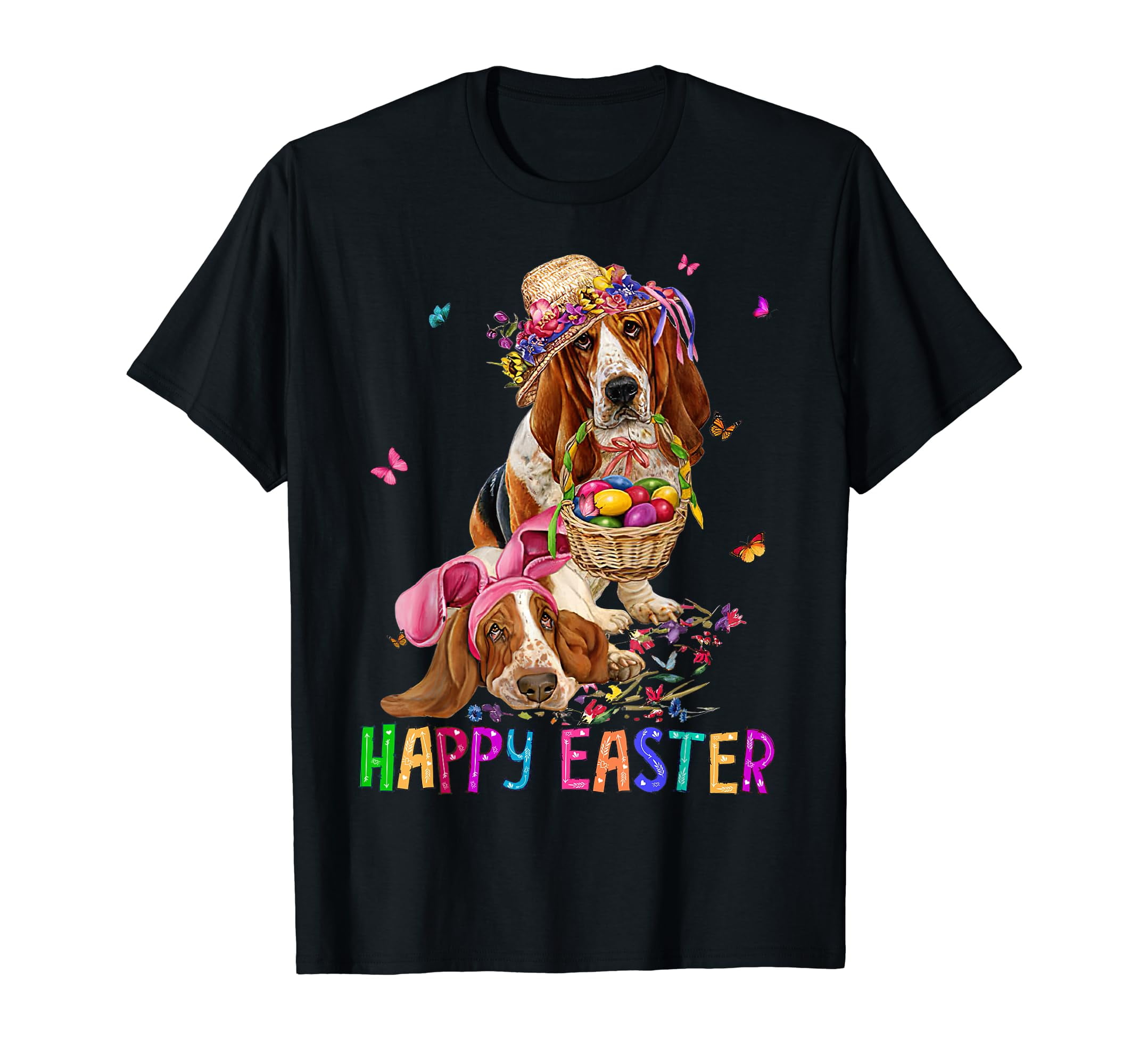 Basset Hound Dog Bunny Easter Costume Rabbit Happy Easter T-Shirt ...