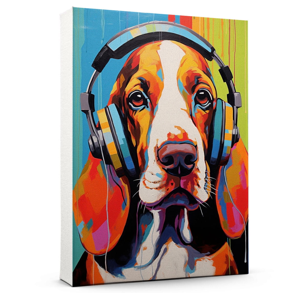 Basset Hound Dog Canvas Art With Headphones Graffiti Art Abstract ...