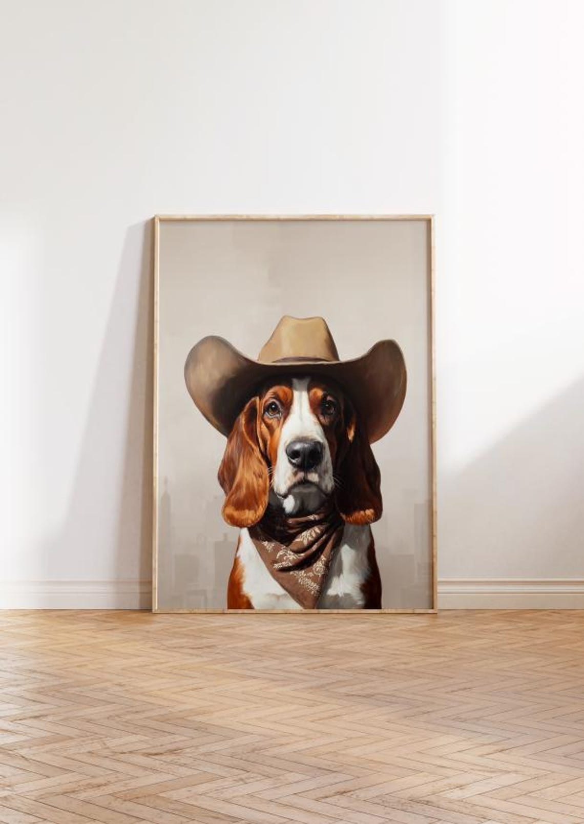 Basset Hound Dog Cowgirl Hat Print, Neutral Aesthetic Print, Vintage Art, Western Trendy Wall ...
