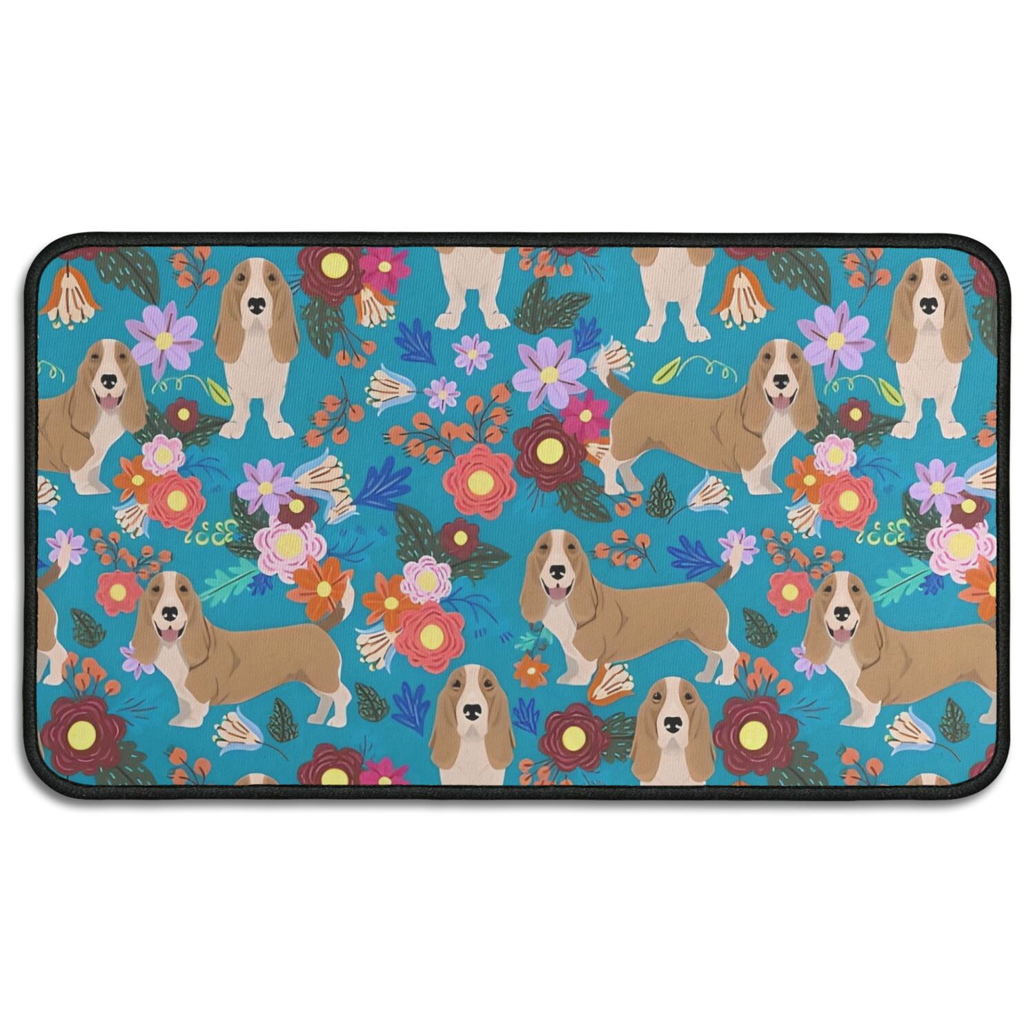 Basset Hound Dog and Flower-1 Door Rugs,Washable Non Slip Door Mats ...