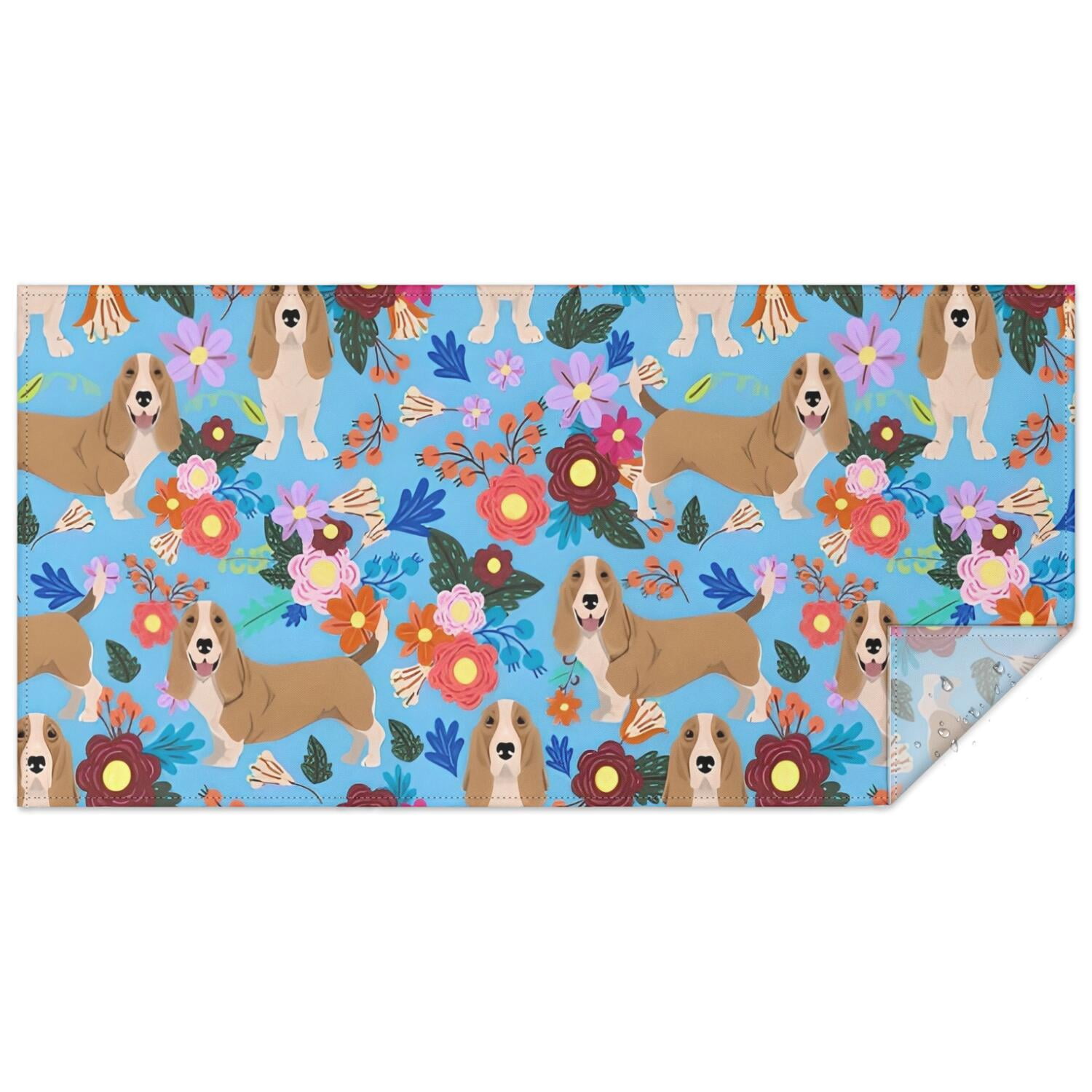 Basset Hound Dog and Flower Rectangle Tablecloth 60"x120",Waterproof ...