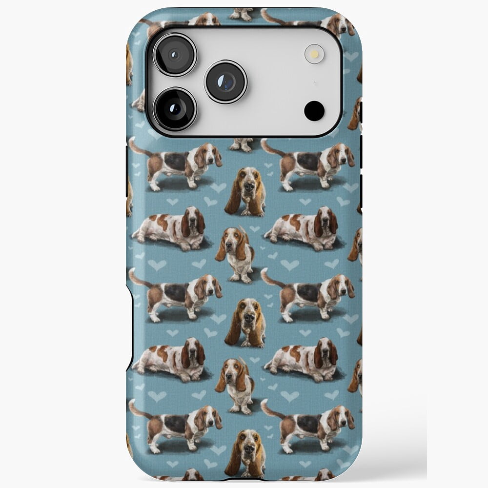 Basset Hound Dog Pattern Hearts Case iPhone 17 11 12 13 14 15 17 Pro ...