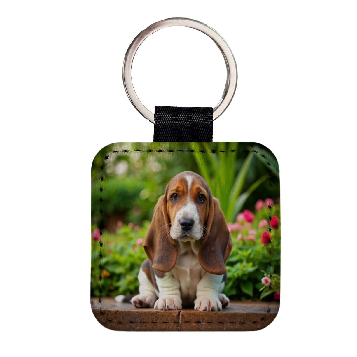 Basset Hound Dog Puppy Photo Faux Leather Square Keychain - Walmart.com