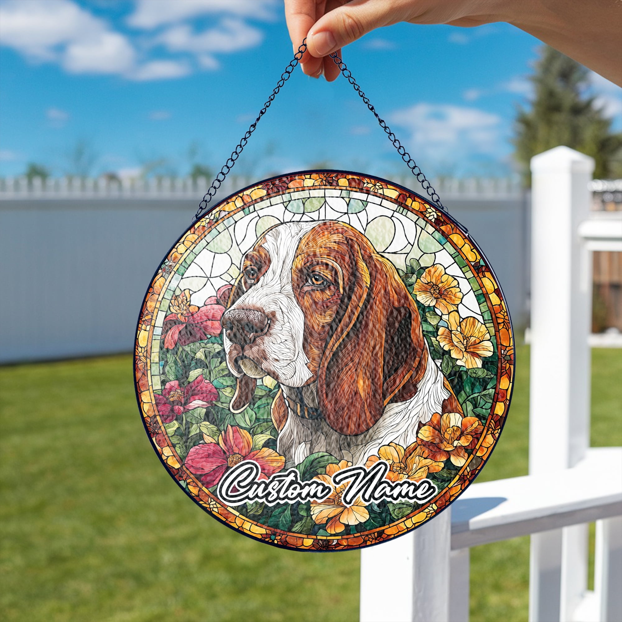 Basset Hound Dog Stained Glass Window Hanging, Colorful Suncatcher for ...