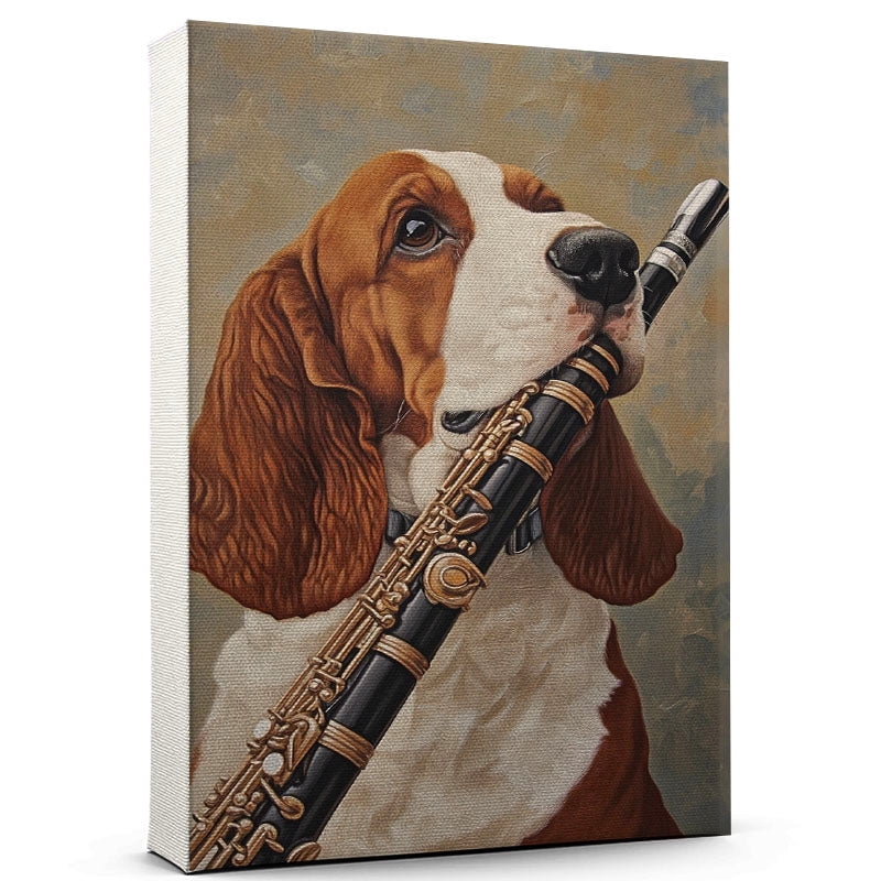 Basset Hound Dog Stretched Canvas Size 8x12 Clarinet Canvas – Funny ...