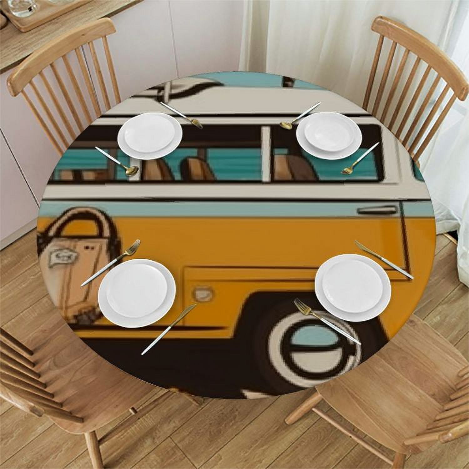 Basset Hound Dog Summer Bus Palm Trees Pattern Round decorative ...