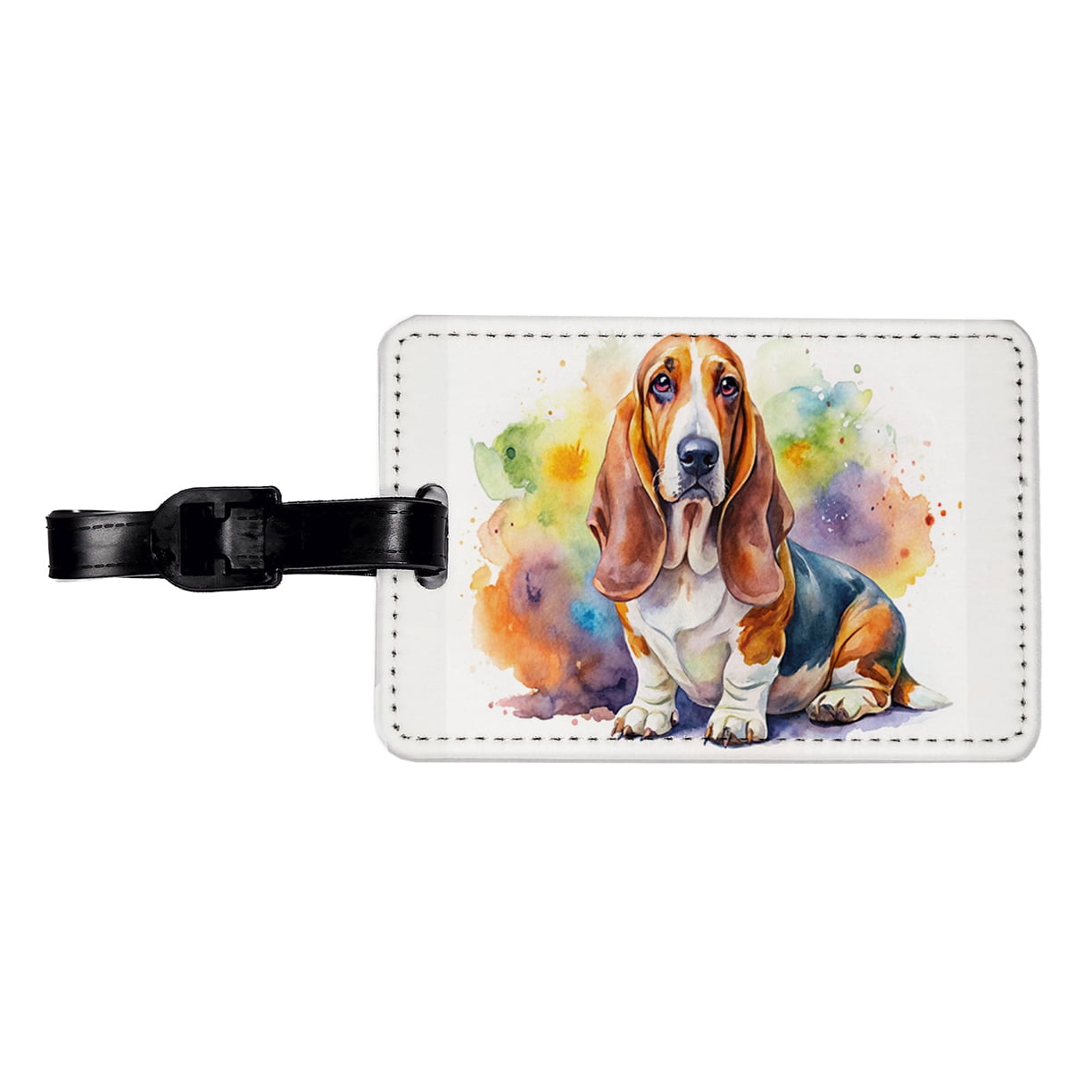 Basset Hound Dog Watercolor Style Faux Leather Travel Luggage Tag ...