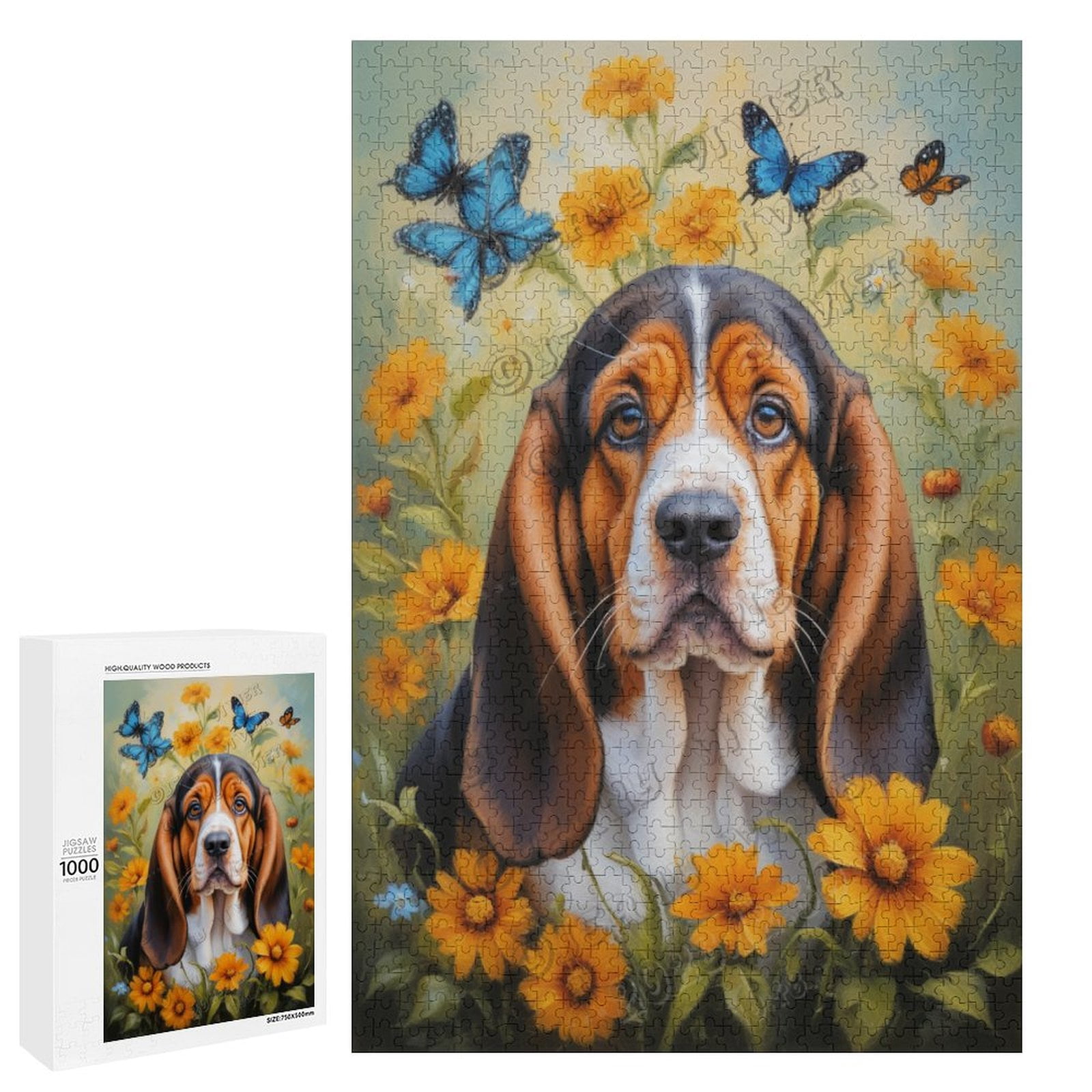 Basset Hound Dog With Flower Oil Painting 1000-Piece Adult Puzzle ...