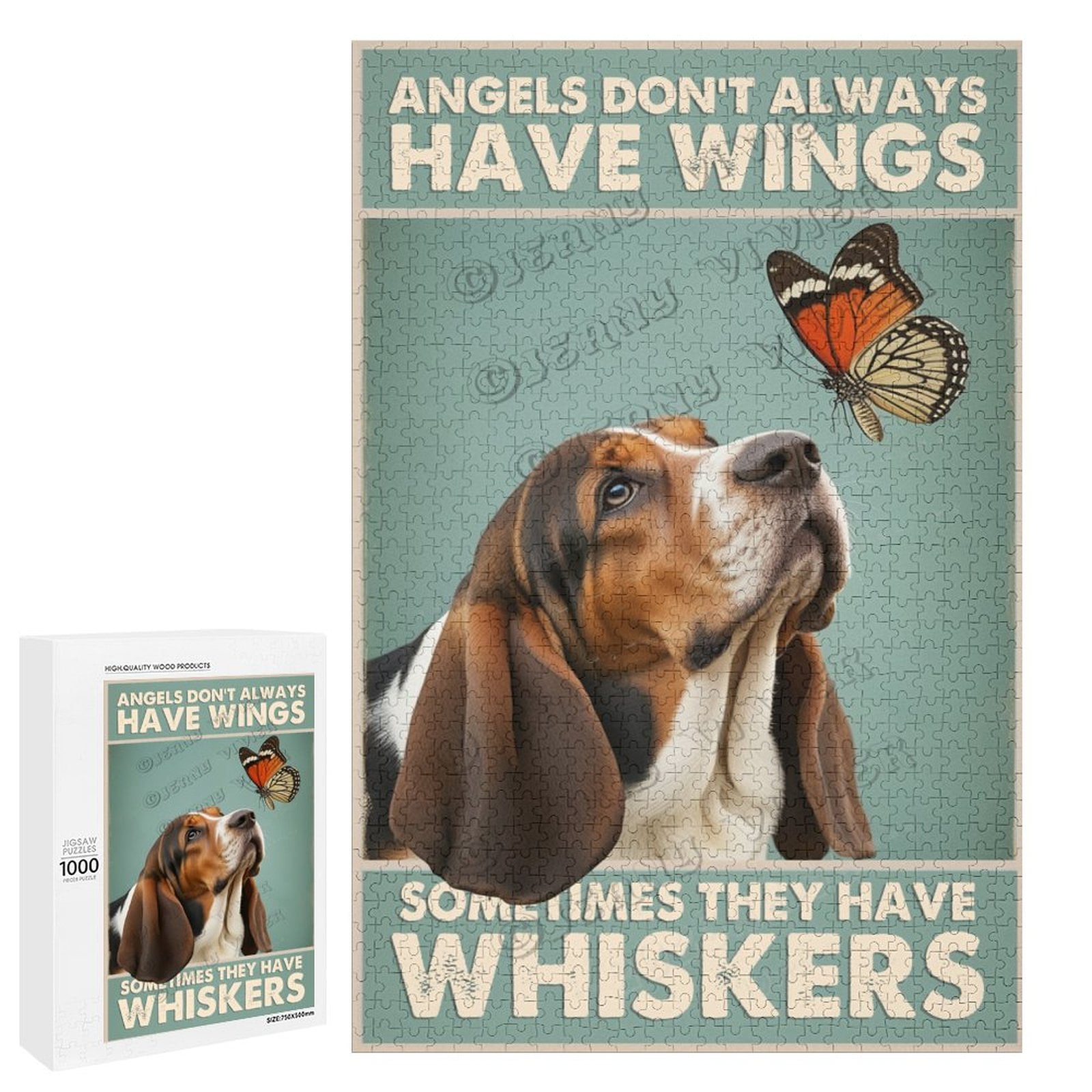 Basset Hound Dog with Butterfly Angel Wings – 1000 Piece Puzzle | Fun ...