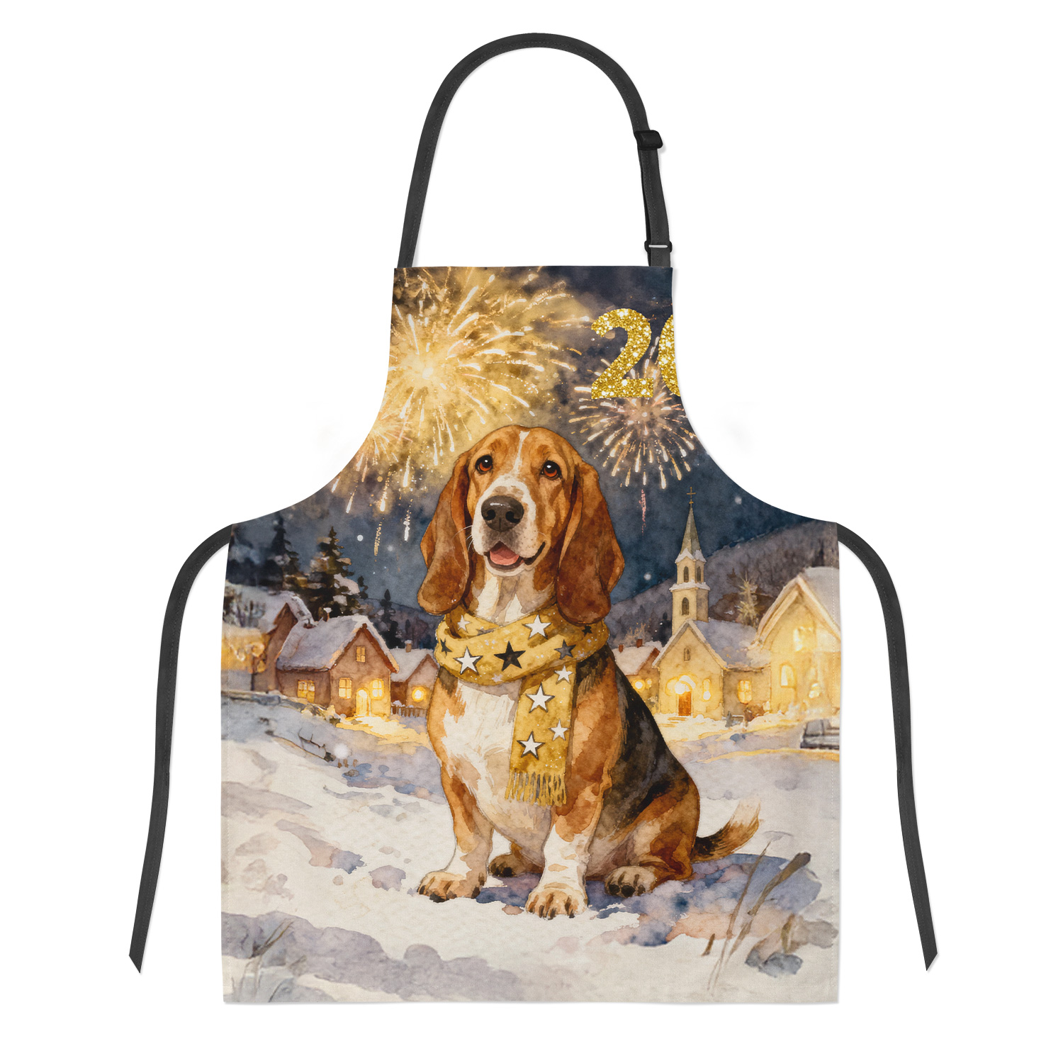 Basset Hound Happy New Year 2026 with Fireworks on New Year's Eve Apron ...