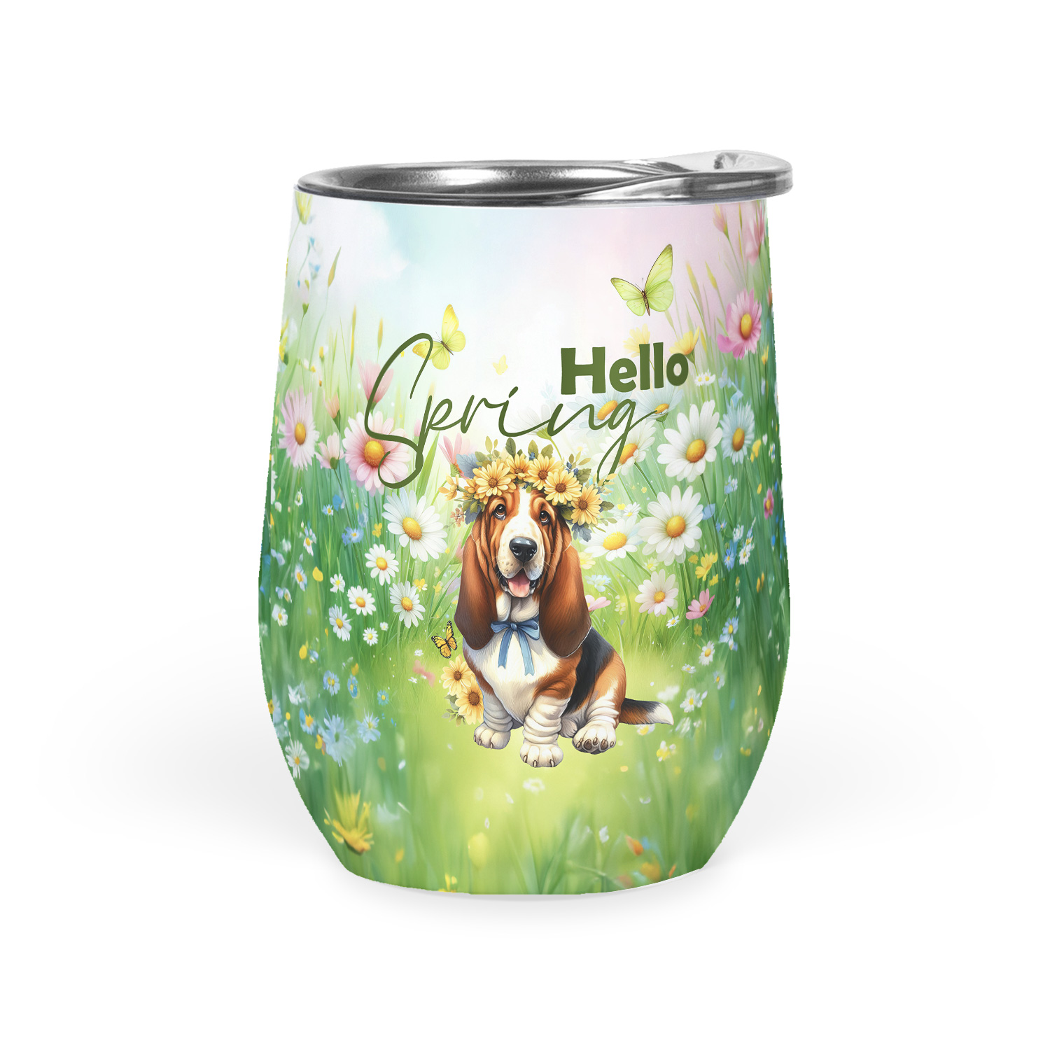 Basset Hound Hello Spring Time Flower Floral Nature 12oz Stainless ...