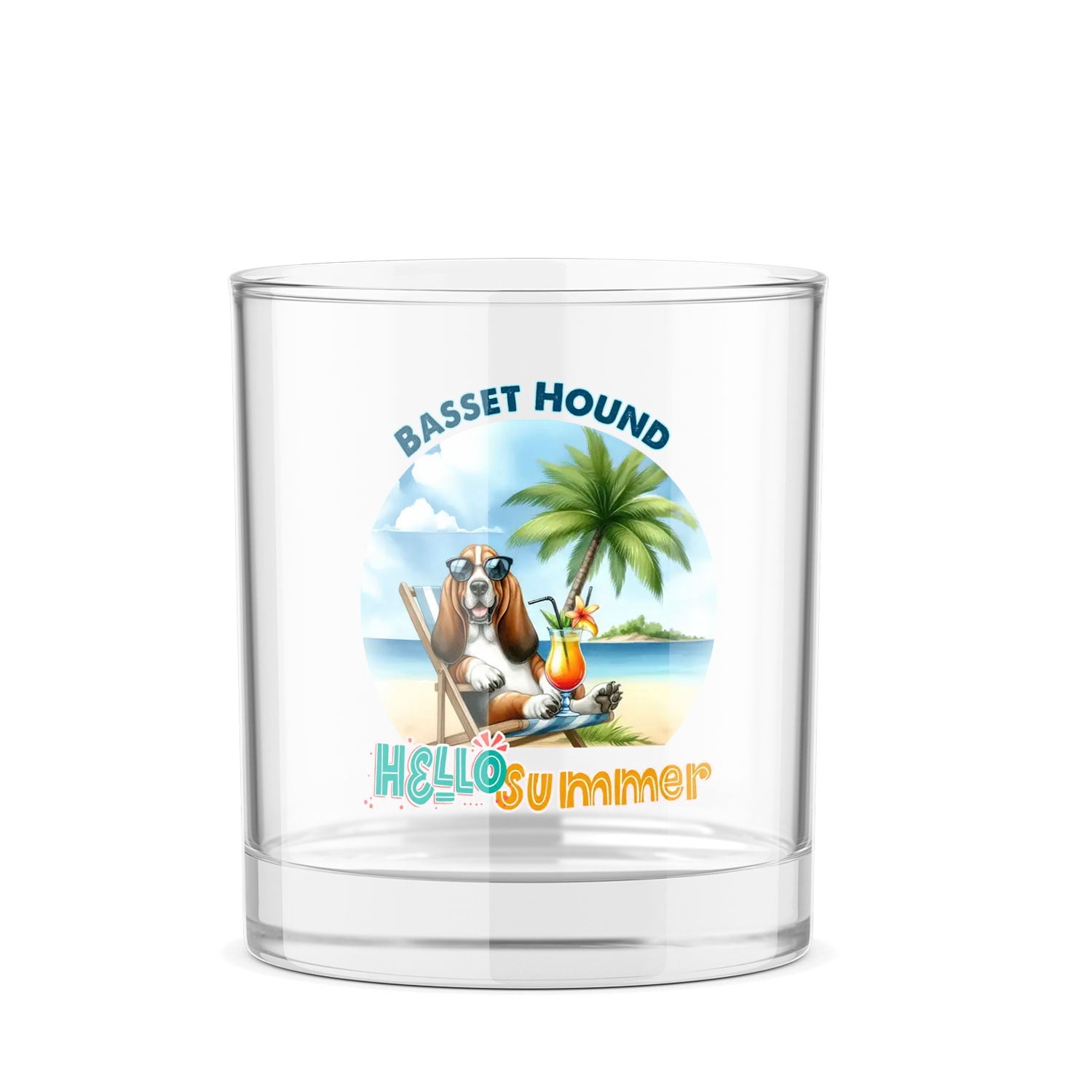 Basset Hound Hello Summer Beach Theme with Sunglasses and Tropical ...