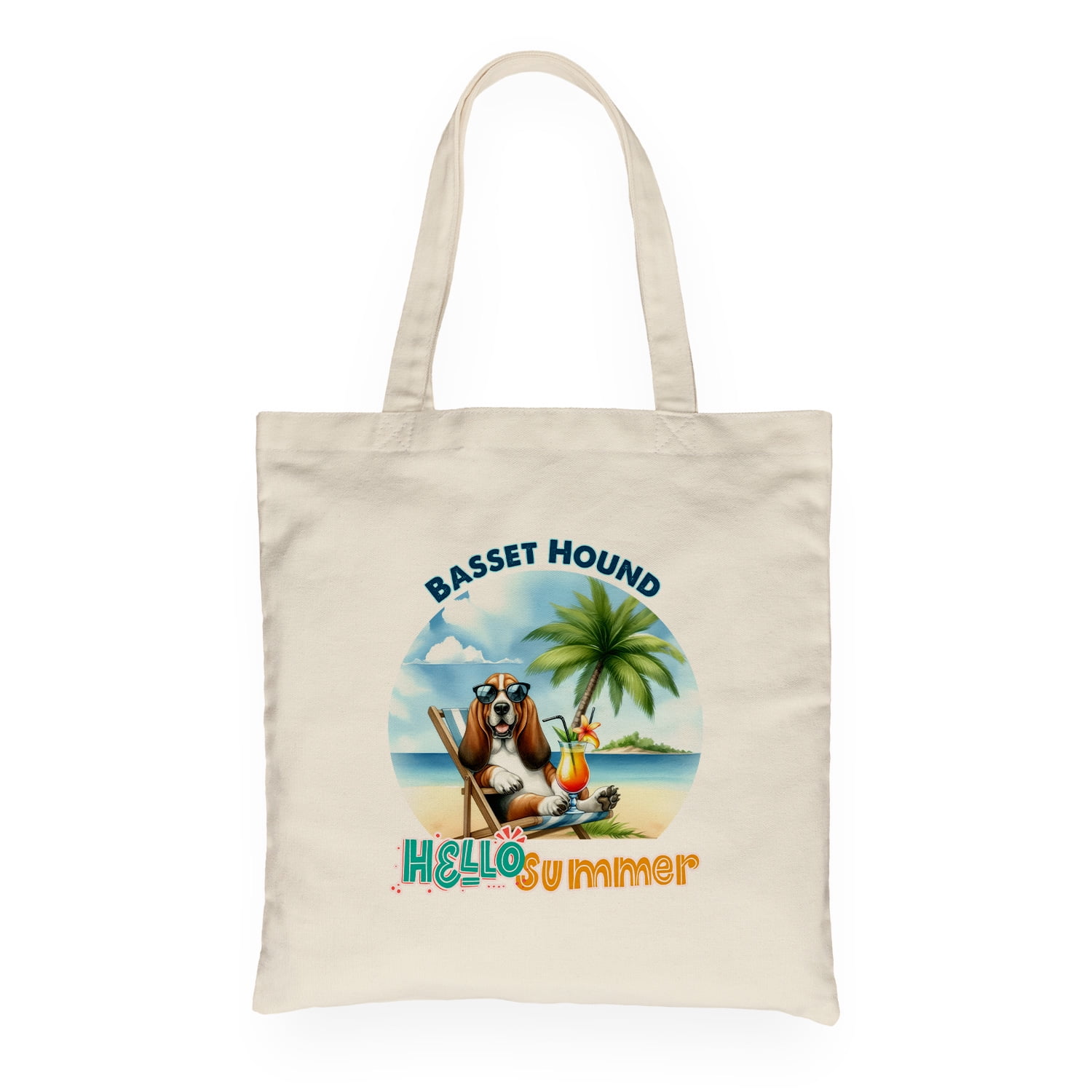 Basset Hound Hello Summer Beach Theme with Sunglasses and Tropical ...