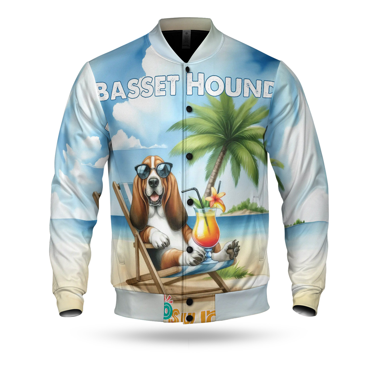 Basset Hound Hello Summer Beach Theme with Sunglasses and Tropical ...