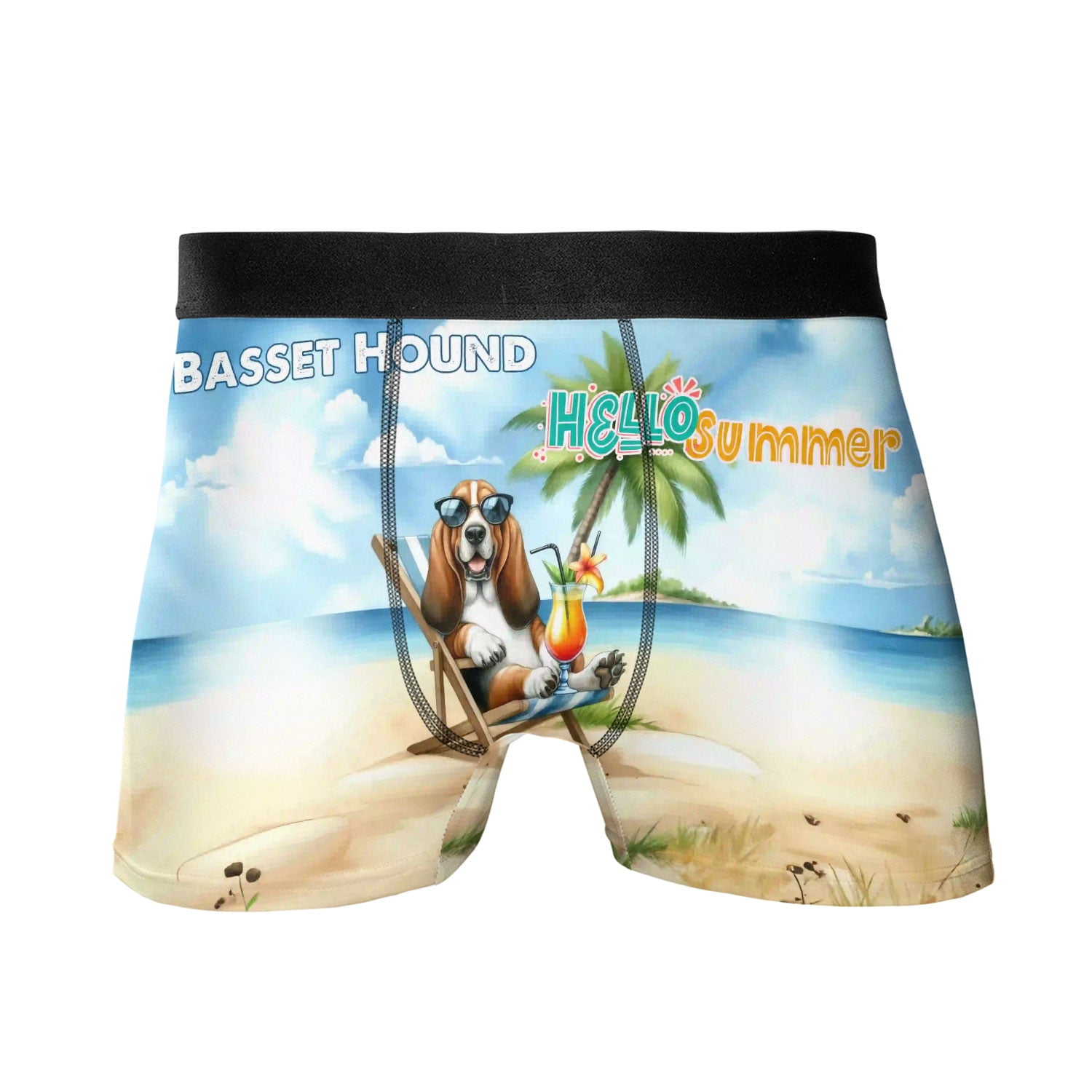 Basset Hound Hello Summer Beach Theme with Sunglasses and Tropical ...