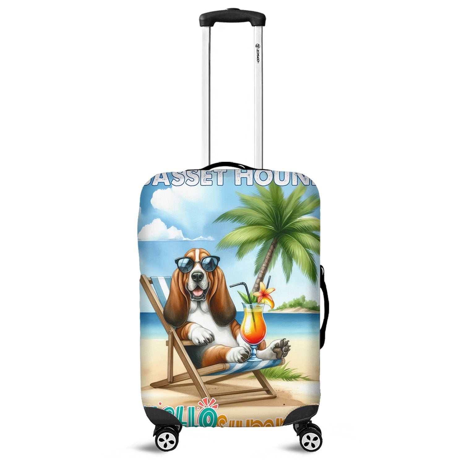 Basset Hound Hello Summer Beach Theme with Sunglasses and Tropical ...
