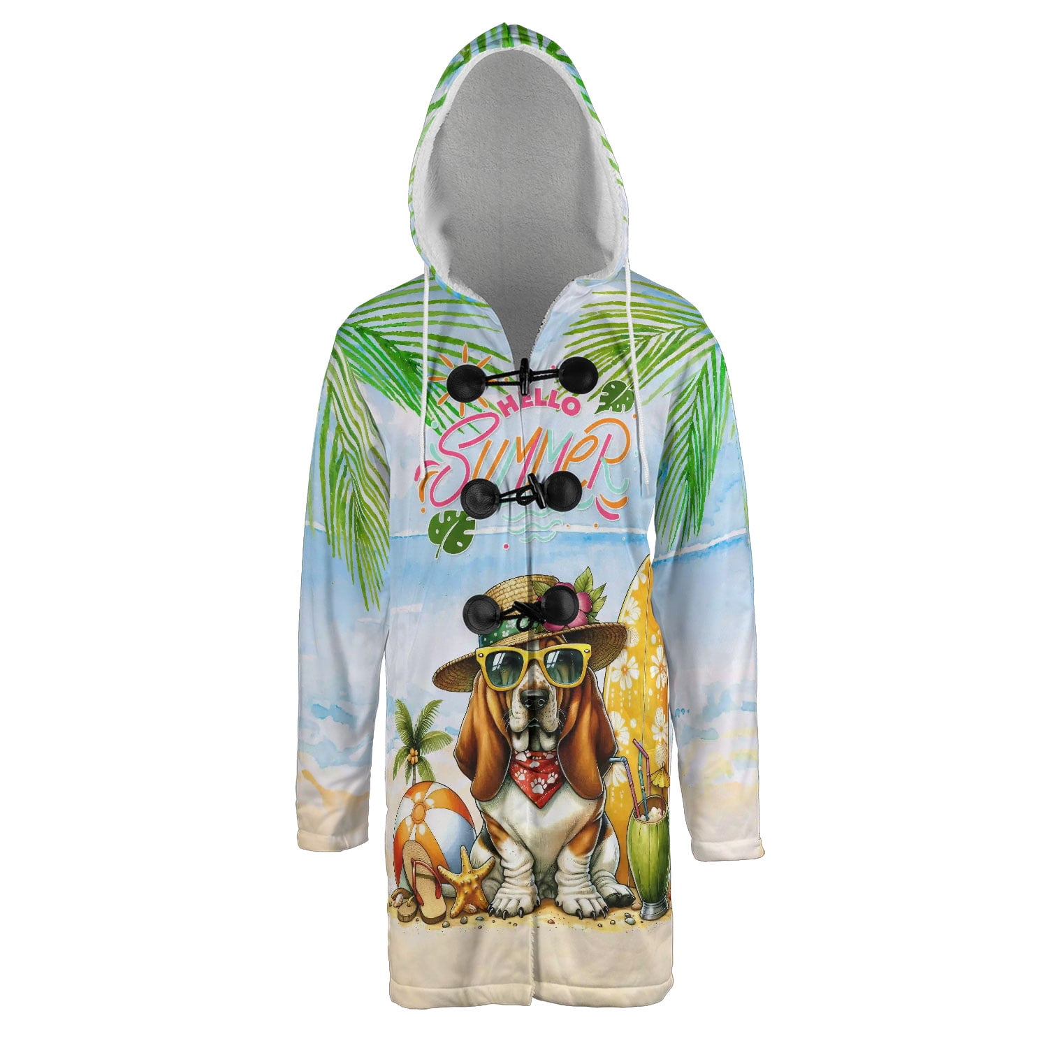 Basset Hound Hello Summer with Sunglasses and Surfboard Tropical Vibes ...