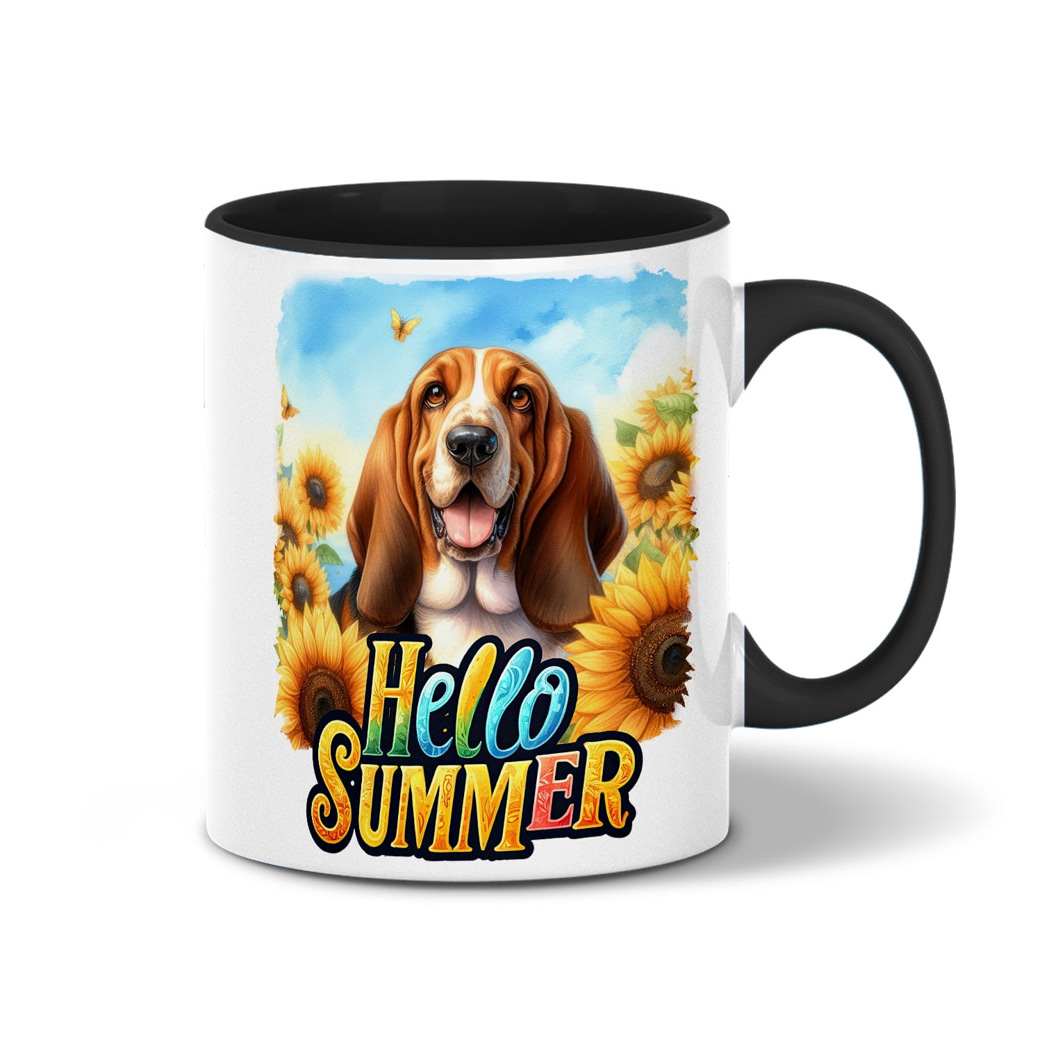 Basset Hound Hello Summer Sunshine Sunflowers Spring Retro Vintage 11oz ...