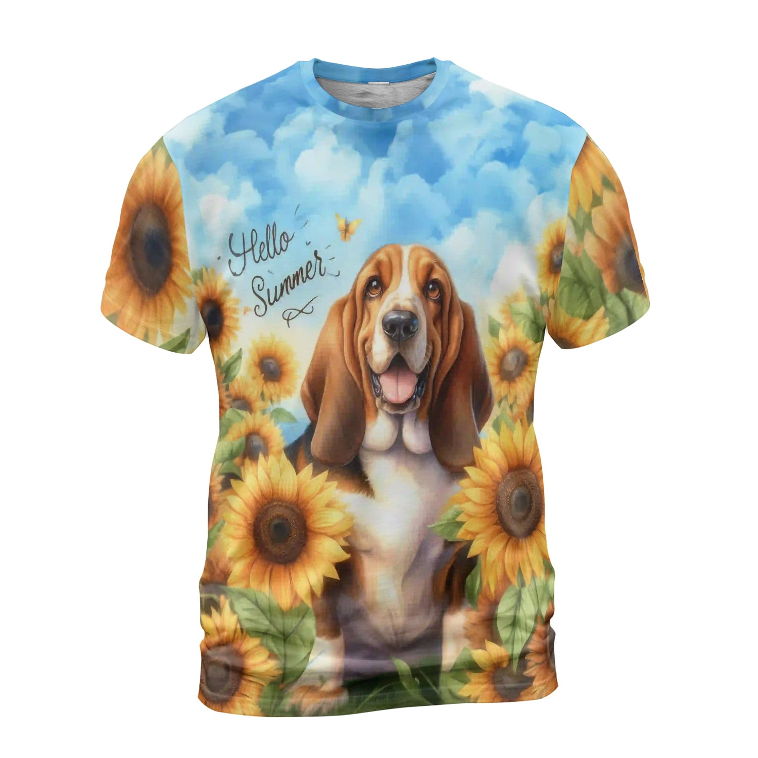 Basset Hound Hello Summer Sunshine Sunflowers Spring Retro Vintage All ...