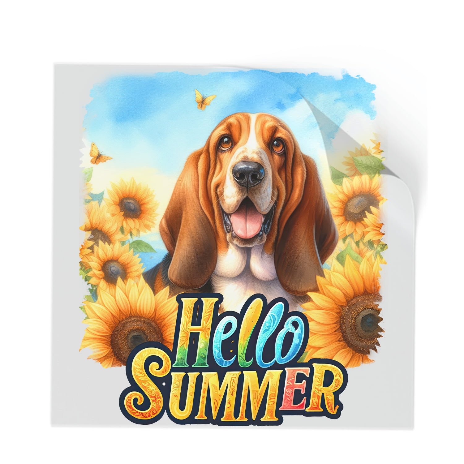 Basset Hound Hello Summer Sunshine Sunflowers Spring Retro Vintage ...