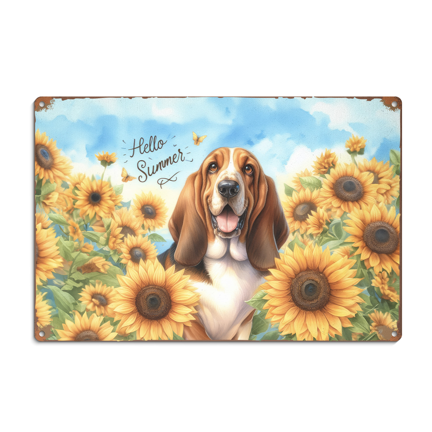 Basset Hound Hello Summer Sunshine Sunflowers Spring Retro Vintage ...