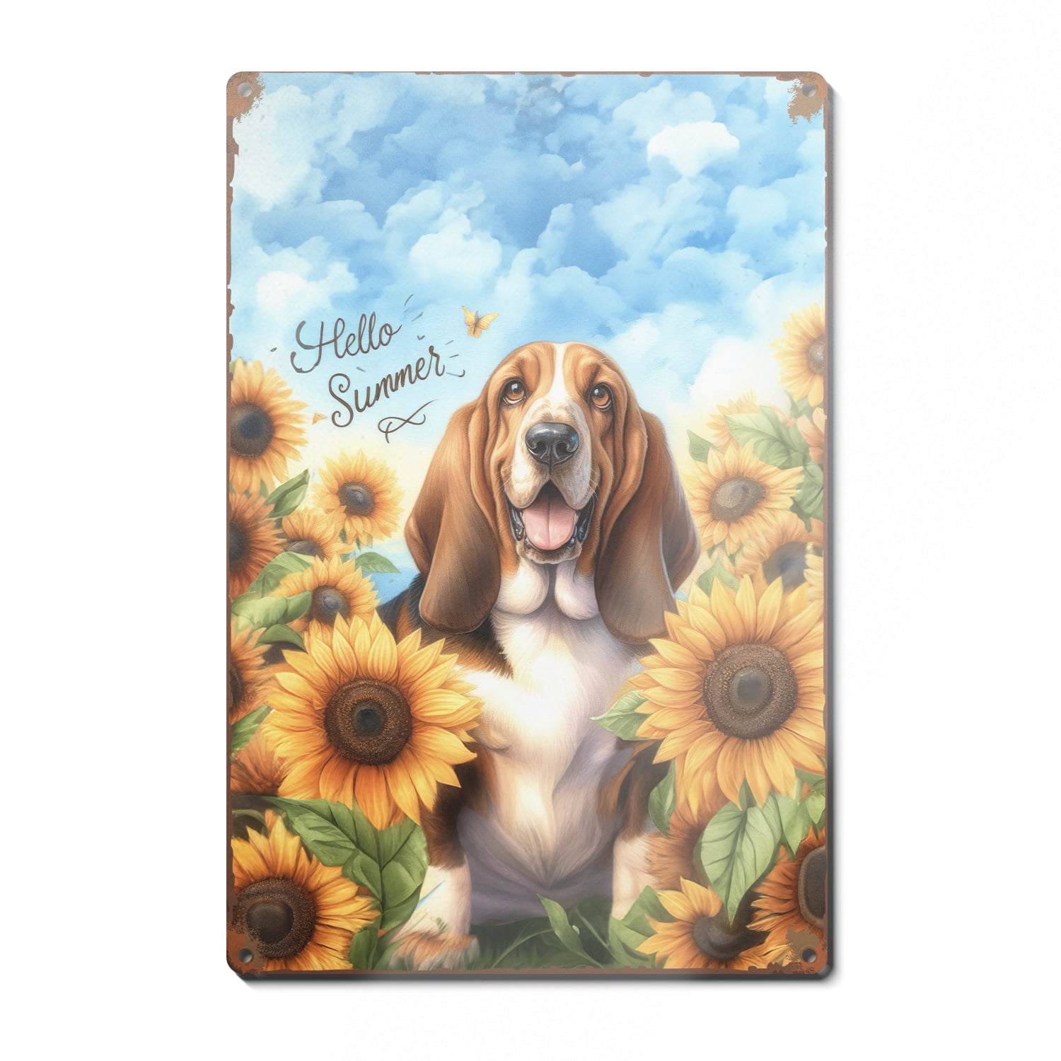 Basset Hound Hello Summer Sunshine Sunflowers Spring Retro Vintage ...