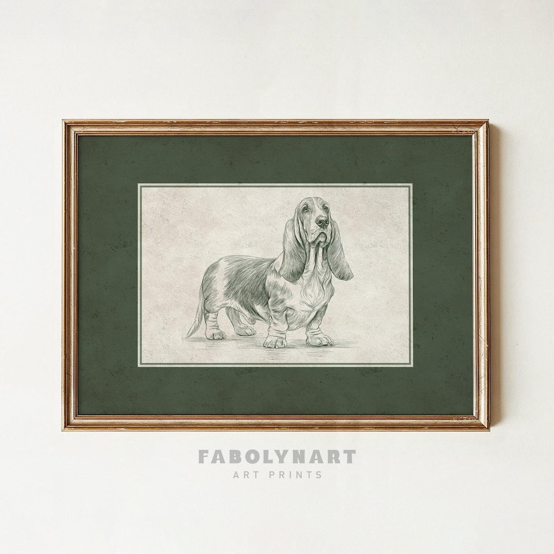 Basset Hound Minimalist Dog Sketch Sage Green Neutral Nursery Poster ...