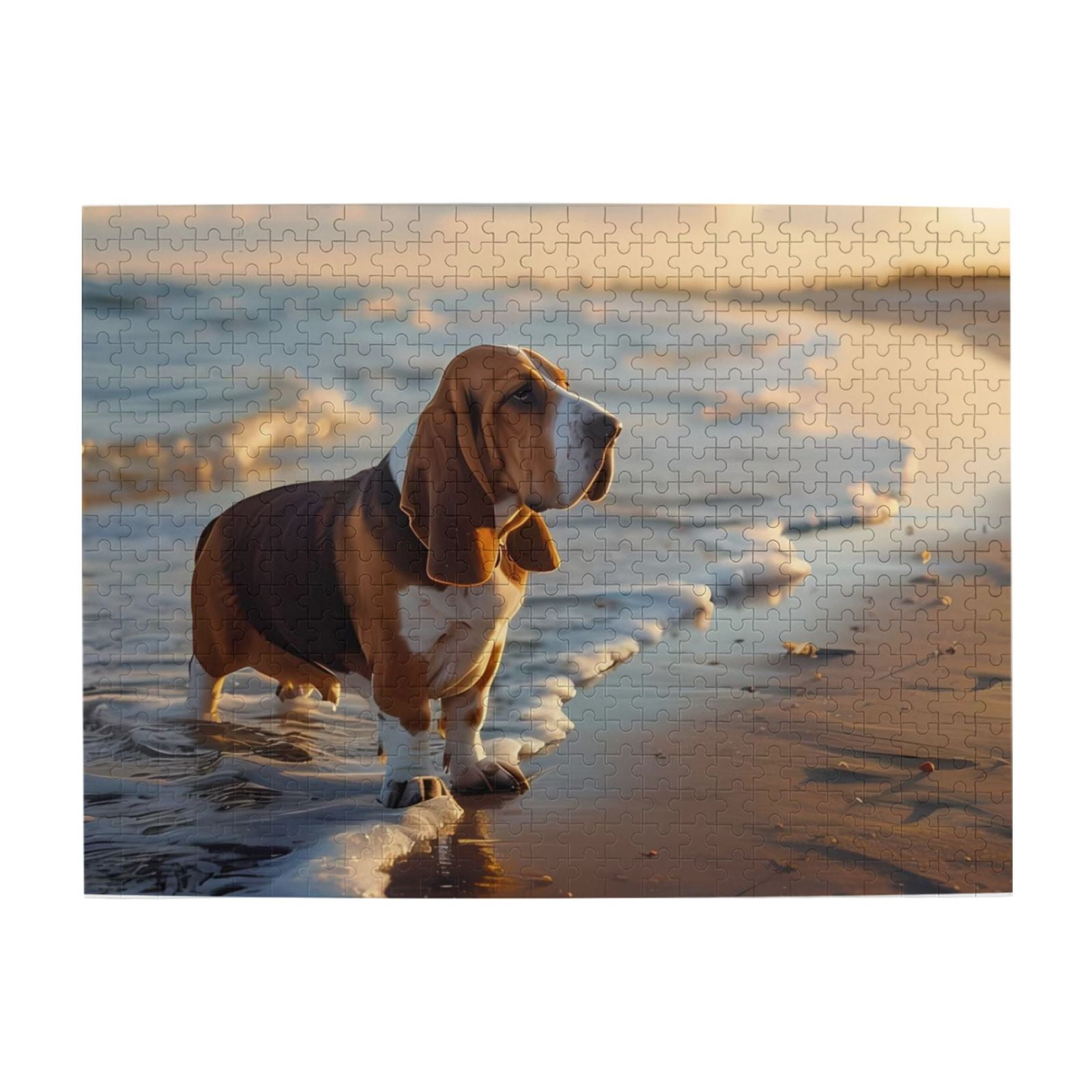 Basset Hound On Beach Sand 500-Piece Wooden Jigsaw Puzzle for Adults ...