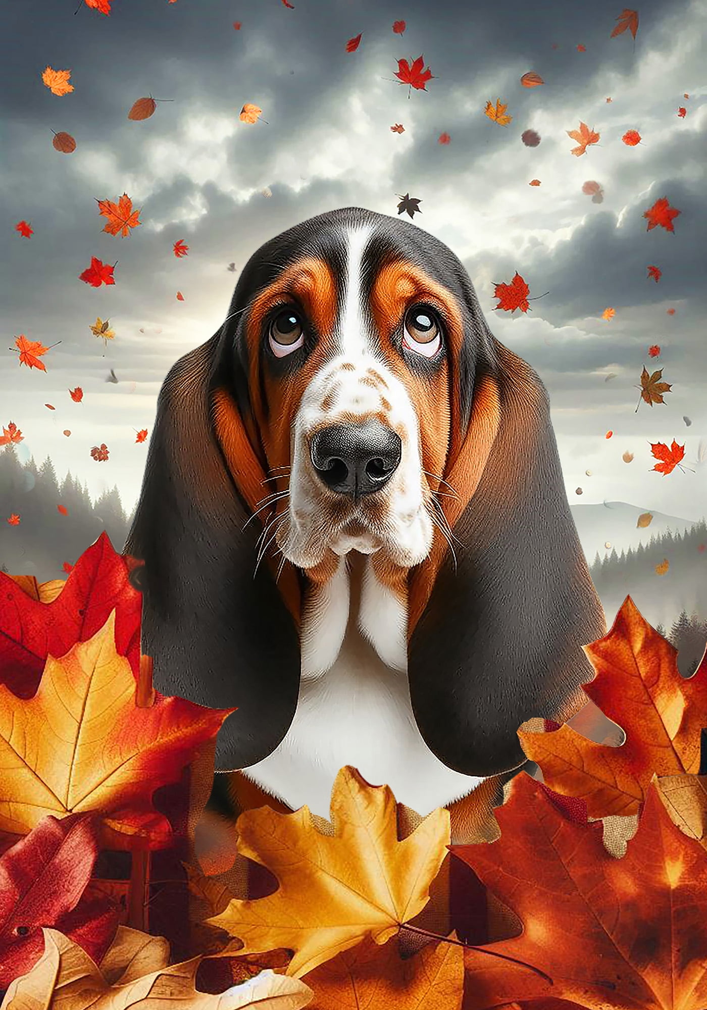 Basset Hound Open Tri - Best of Breed Fall Leaves Outdoor House Flag 28 ...