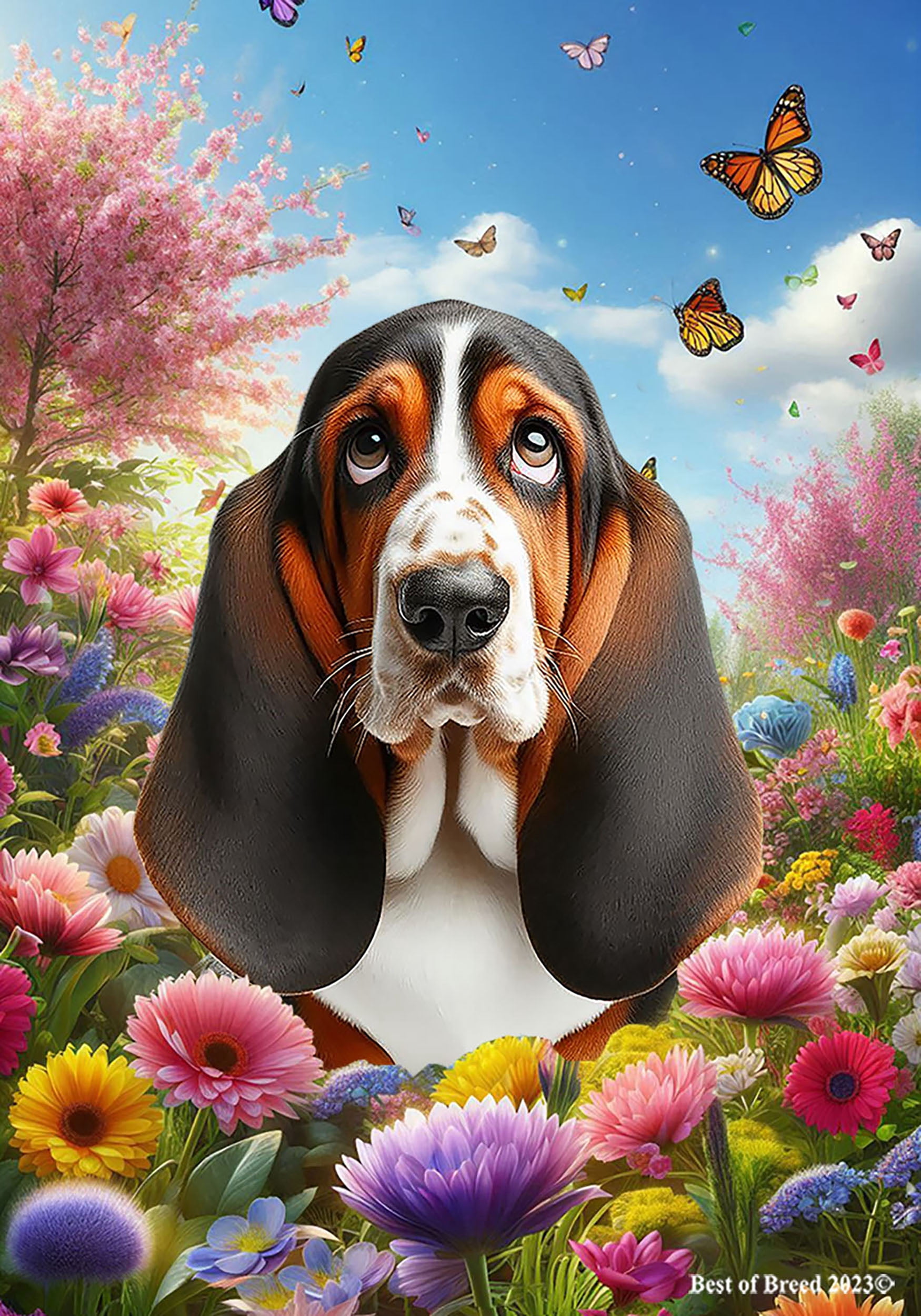 Basset Hound Open Tri - Best of Breed Spring Butterfly Outdoor House ...