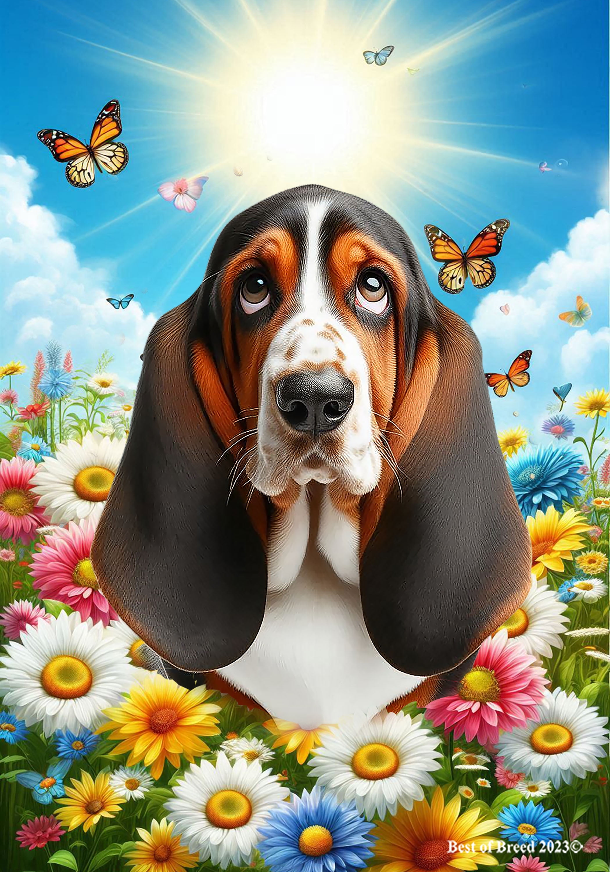 Basset Hound Open Tri - Best of Breed Summer Butterflies Outdoor House ...
