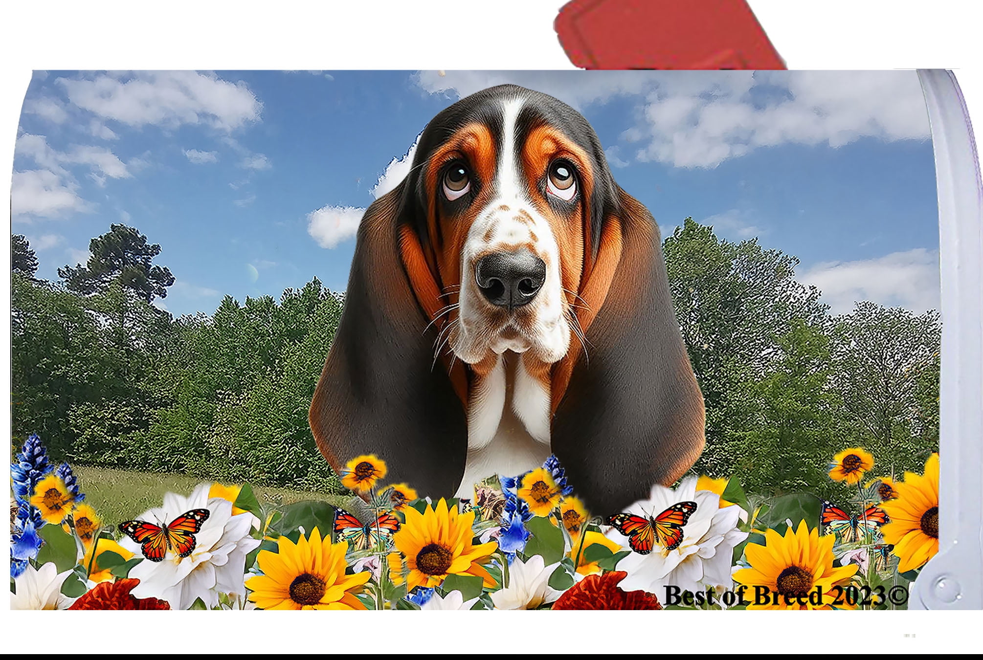 Basset Hound Open Tri - Best of Breed Summer Flowers Mailbox Cover Hi ...