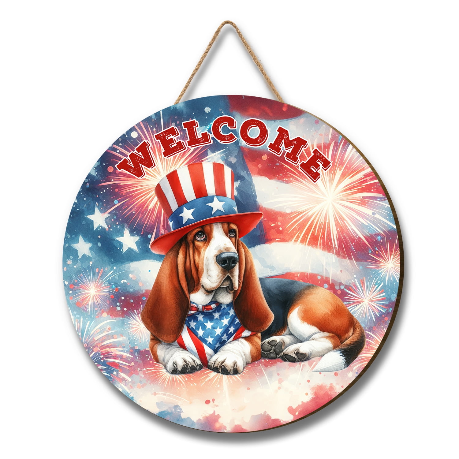 Basset Hound Patriotic Welcome for 4Th of July Independence Day Round ...