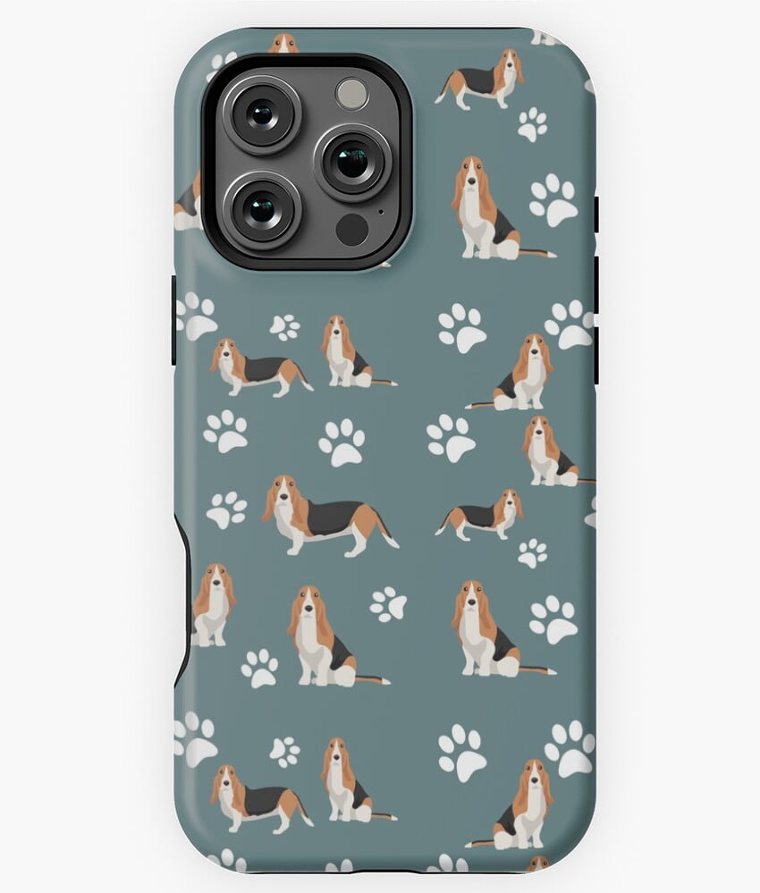 Basset Hound Paw Print Pattern Gray Phone Case for iPhone 16 15 14 13 ...