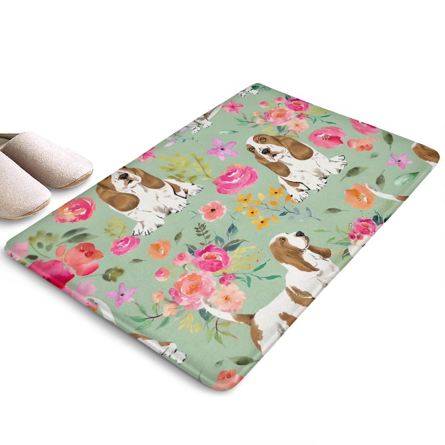 Basset Hound and Pioneer Flower Flannel Non Slip Door Rugs,Washable ...