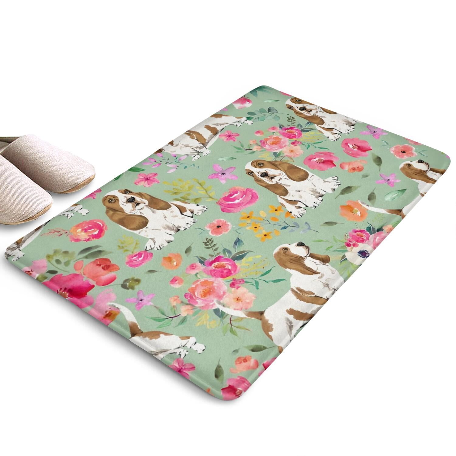 Basset Hound and Pioneer Flower Flannel Non Slip Door Rugs,Washable ...
