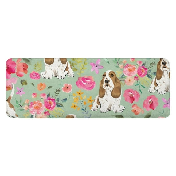 Basset Hound and Pioneer Flower Kitchen Rug Mat,Kitchen Runner Rugs Non ...