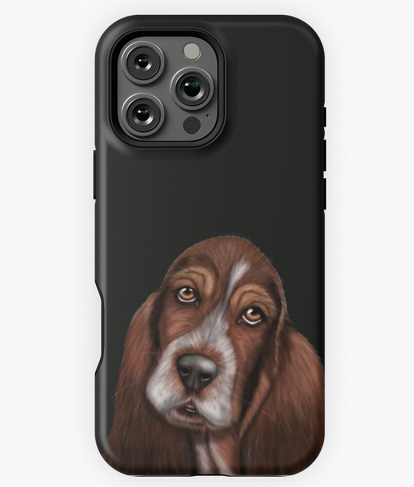 Basset Hound Portrait Dark Dog Art Phone Case for iPhone 16 15 14 13 12 ...