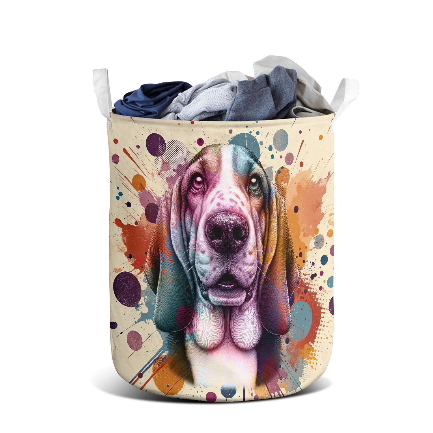 Basset Hound Portrait Watercolor Vintage Retro Styles Foldable Laundry ...