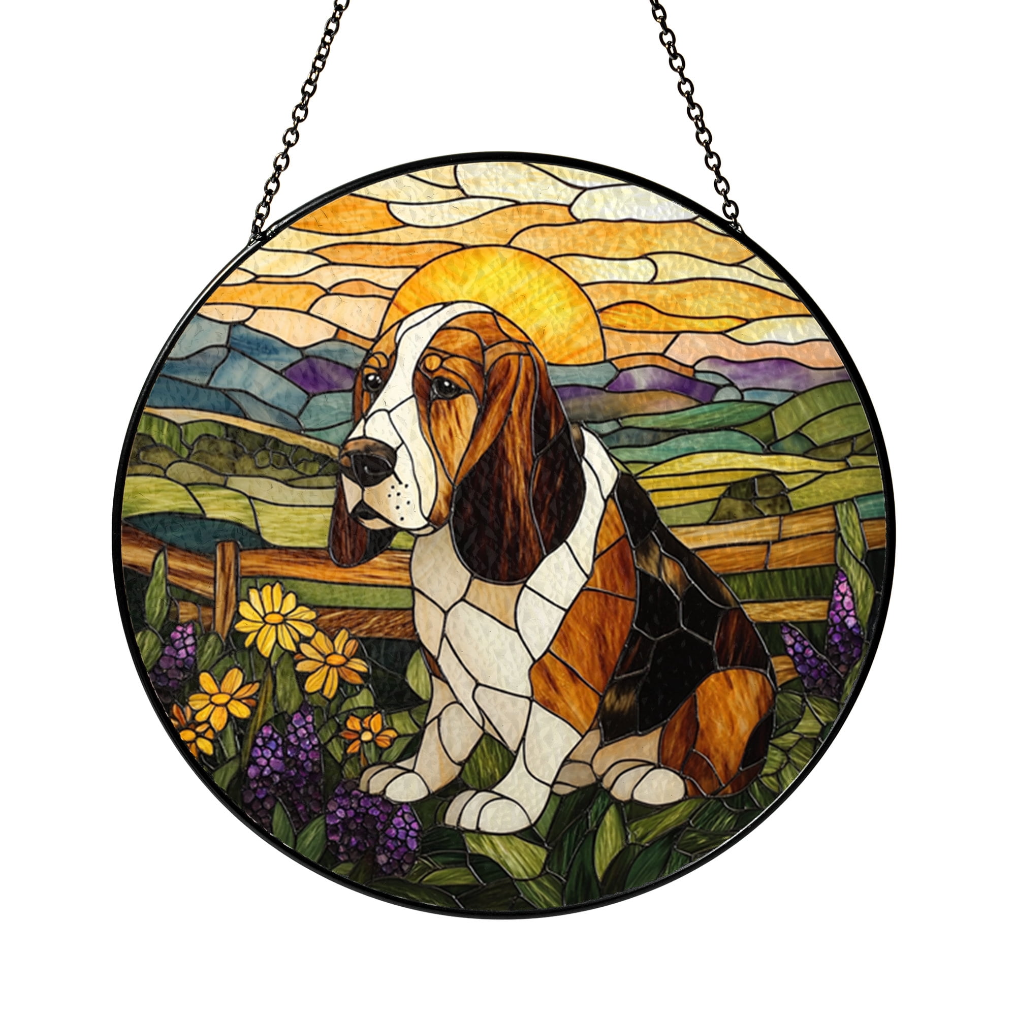 Basset Hound Stained Glass Suncatcher, Dog Memorial Window Hanging, Pet ...