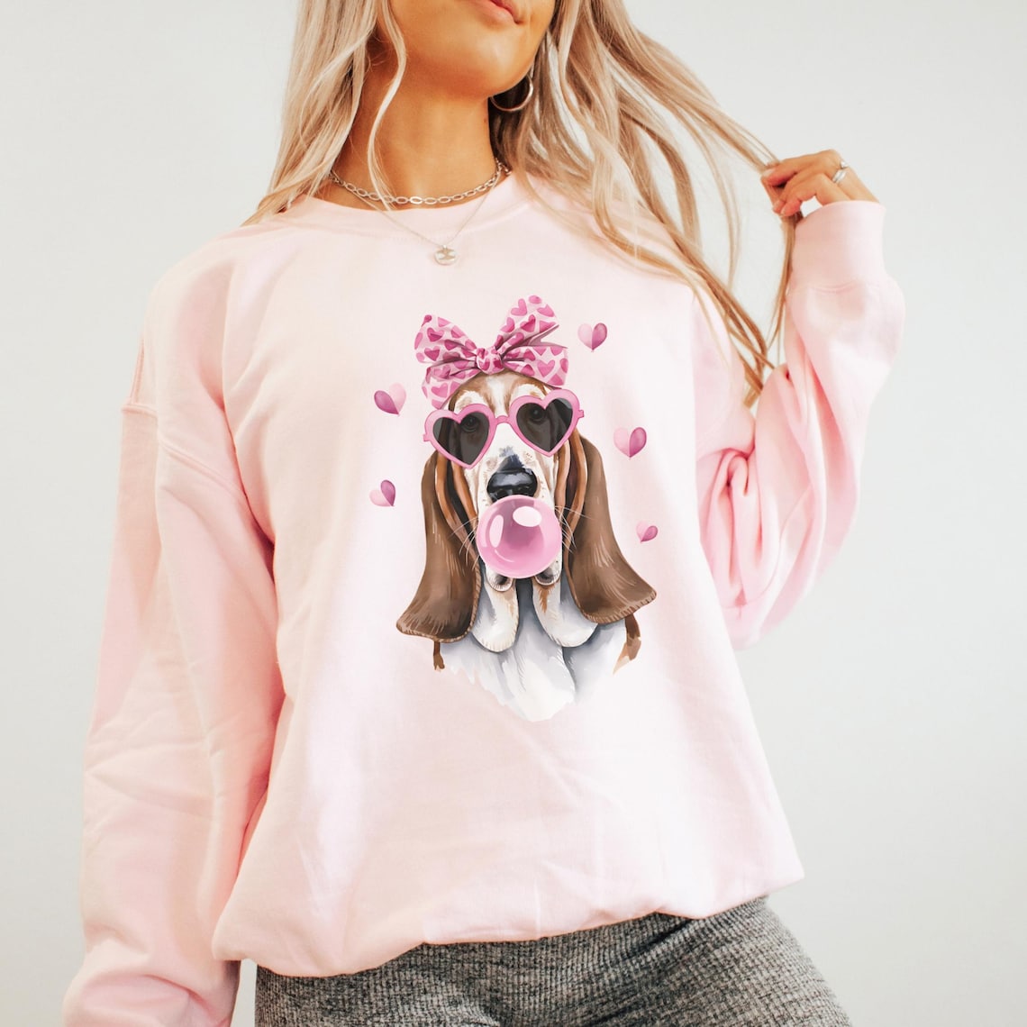Basset Hound Valentine Day Sweatshirt, Heart Bow Basset Sweater ...