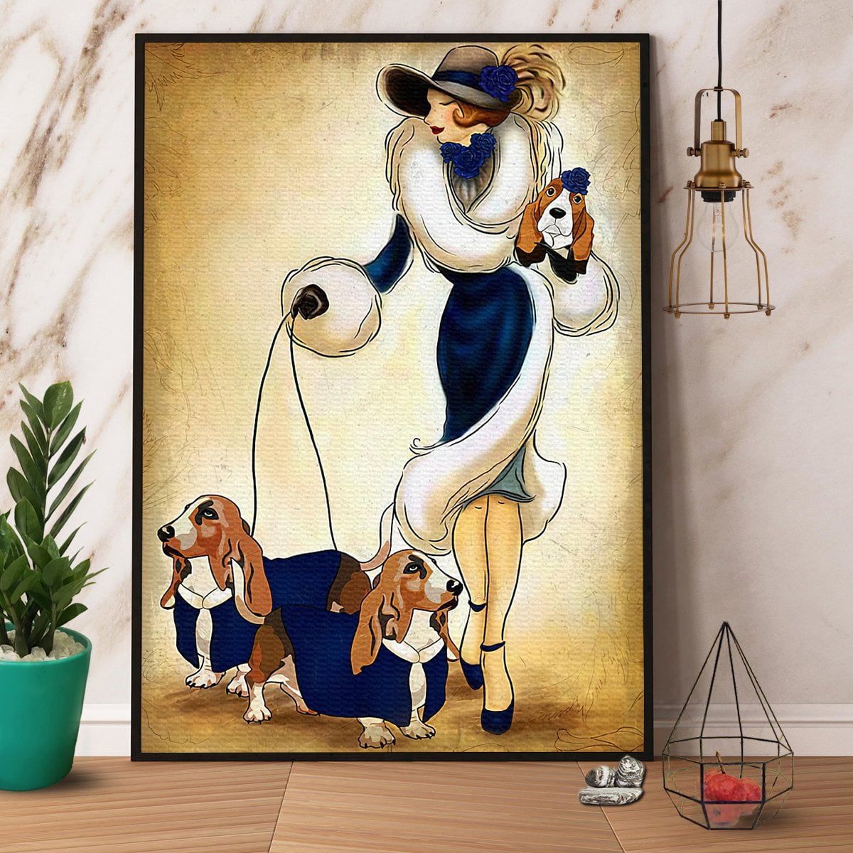 Basset Hound Walking Beautiful Lady Paper Poster No Frame Matte Wall ...