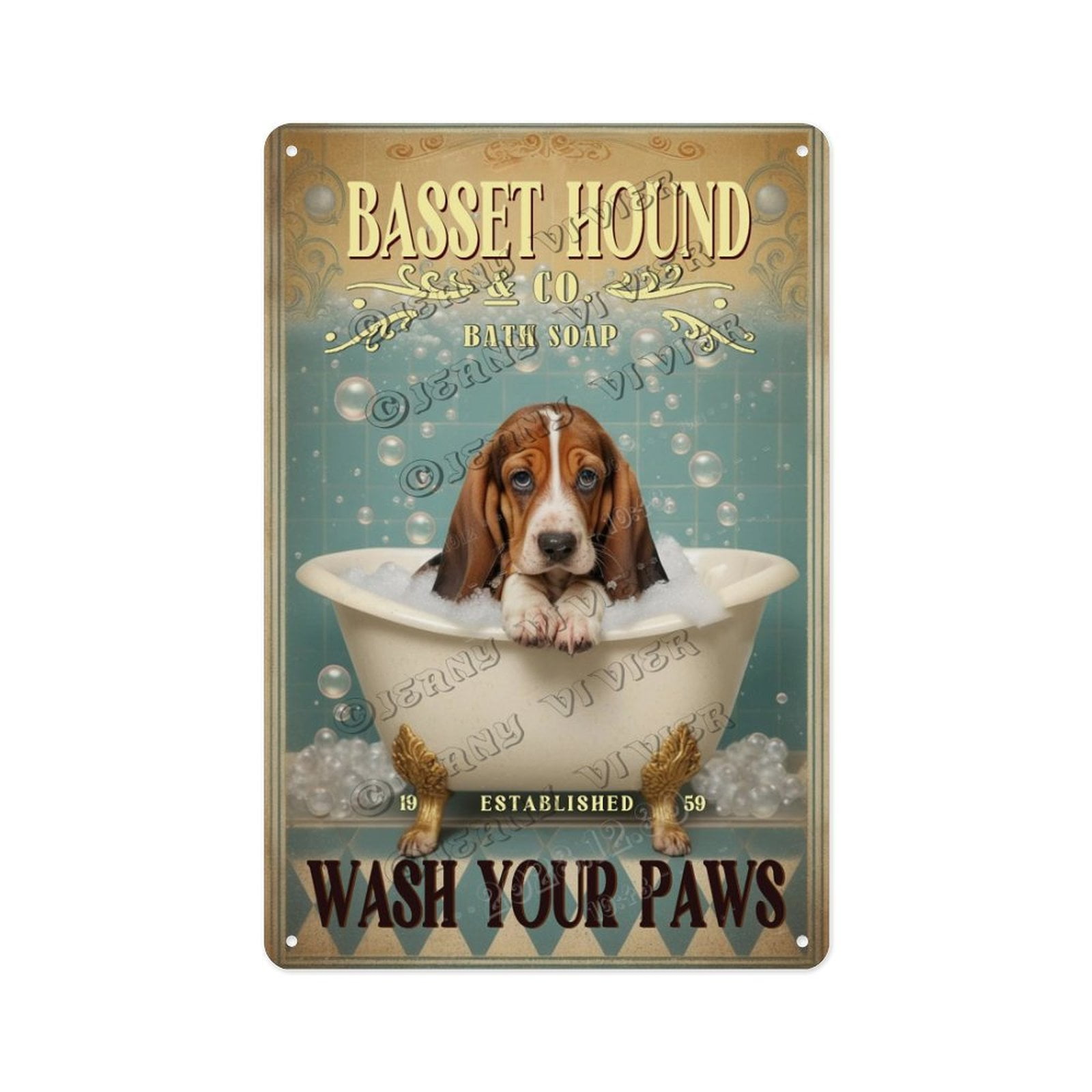 Basset Hound Wash Your Paws – Fun Dog-Themed Bathroom Sign, 8x12 Metal Wall Decor for Pet Lovers ...