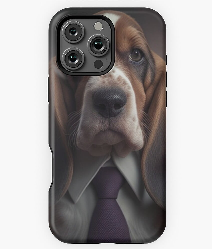 Basset Hound at Work Funny Dog Meme Phone Case for iPhone 16 15 14 13 ...