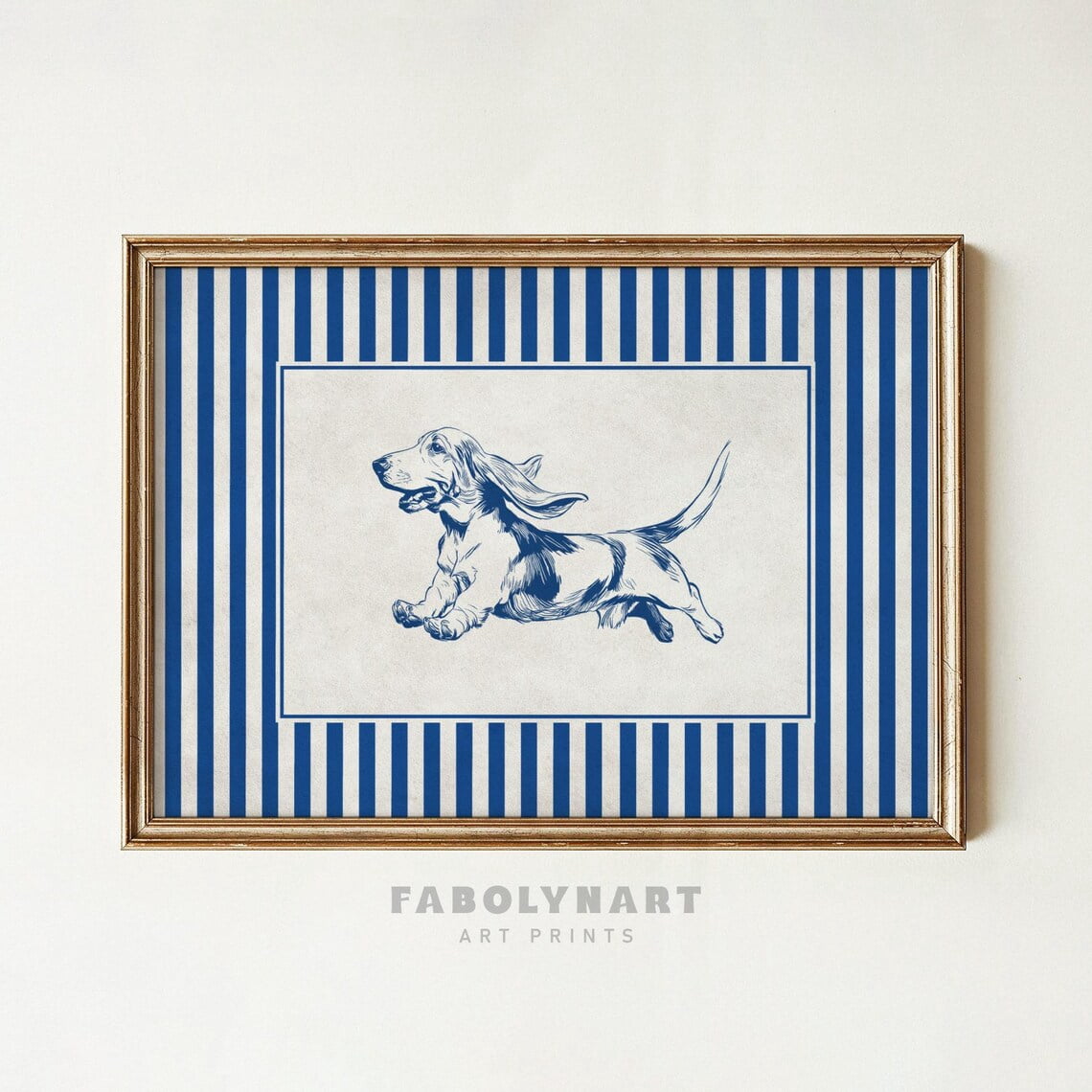 Basset Hound with Zoomies Blue Striped Running Dog Sketch Painting Dog ...
