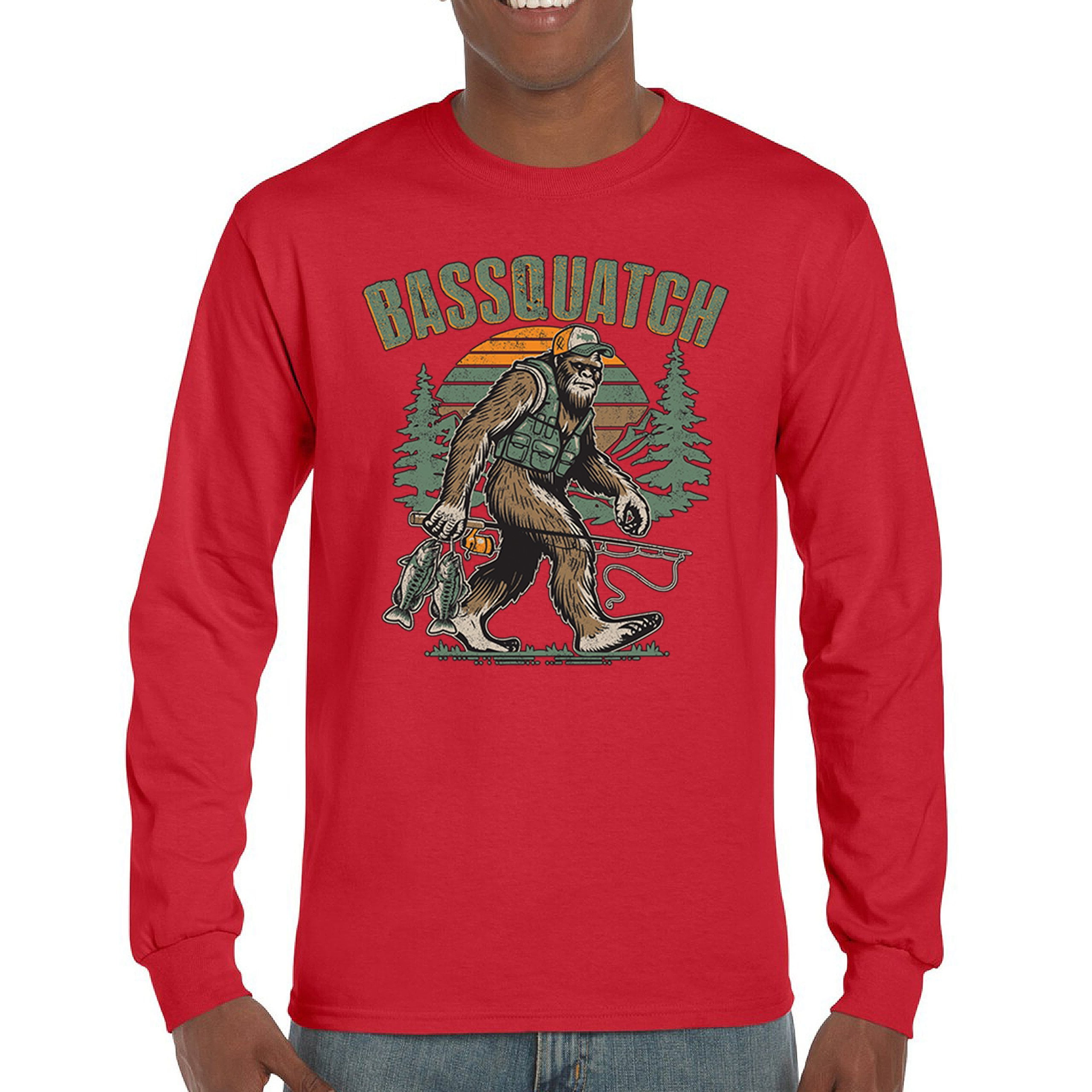 Bassquatch Bigfoot Fishing Long Sleeve T-shirt Funny Retro Sasquatch ...