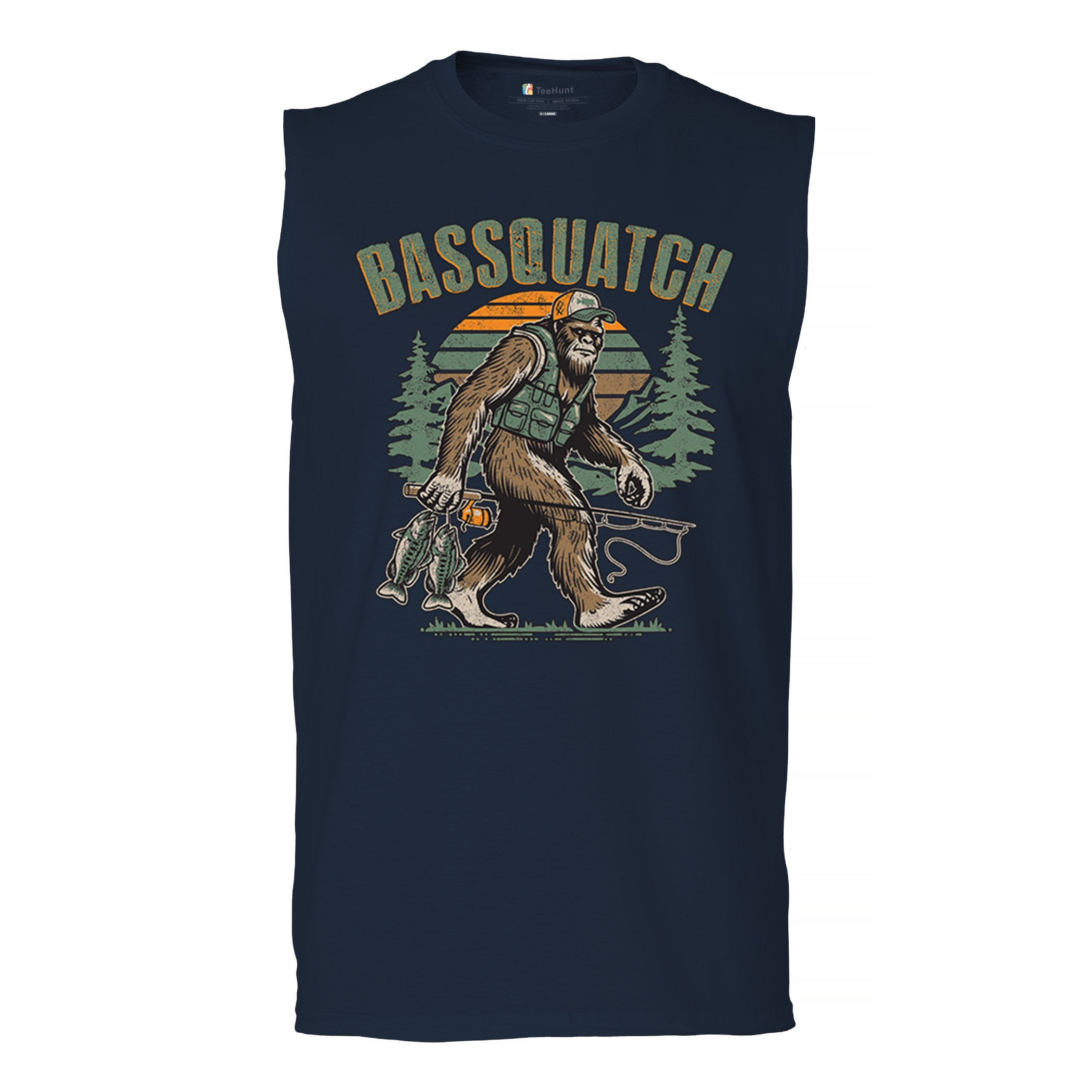 Bassquatch Bigfoot Fishing Muscle Shirt Funny Retro Sasquatch Monster ...