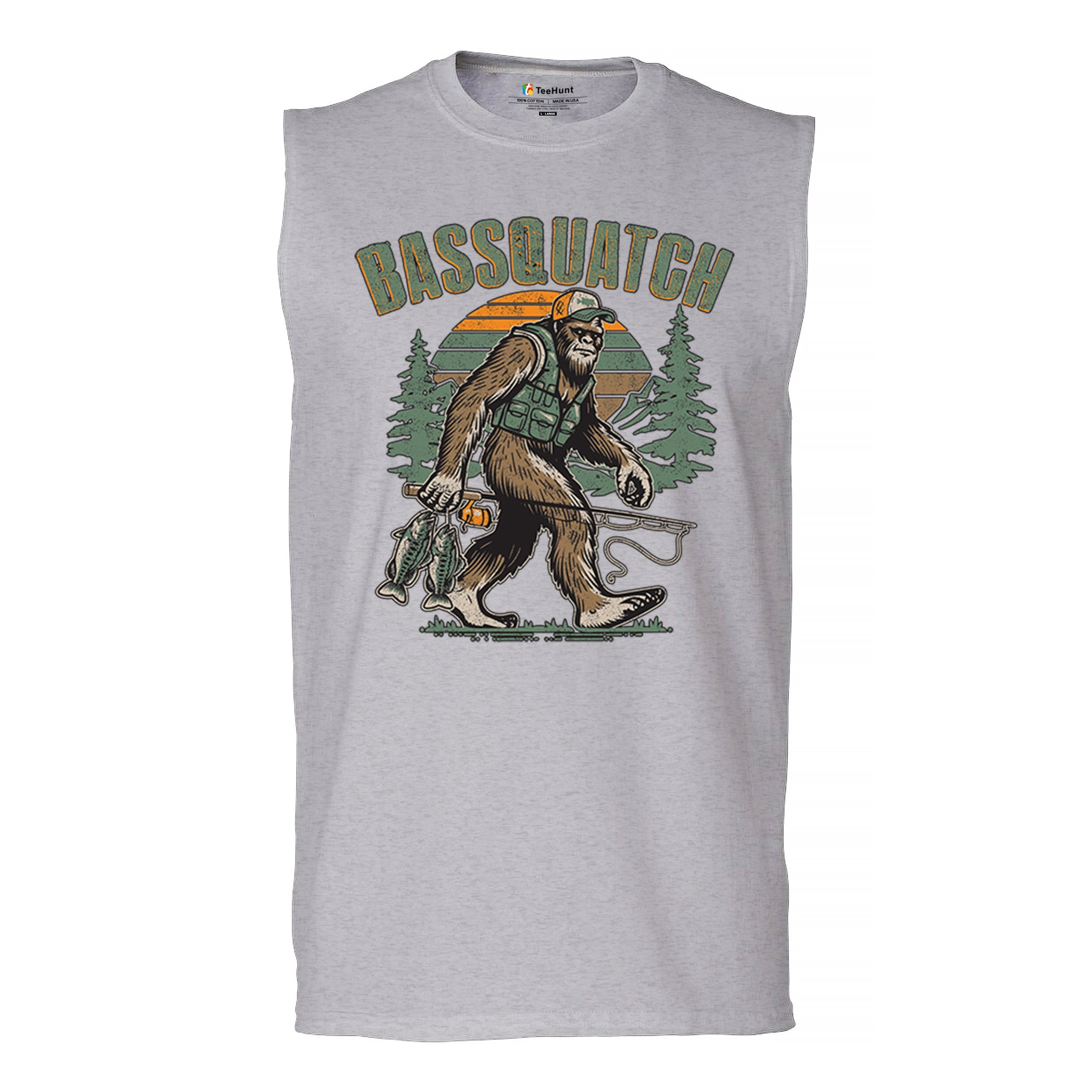 Bassquatch Bigfoot Fishing Muscle Shirt Funny Retro Sasquatch Monster ...
