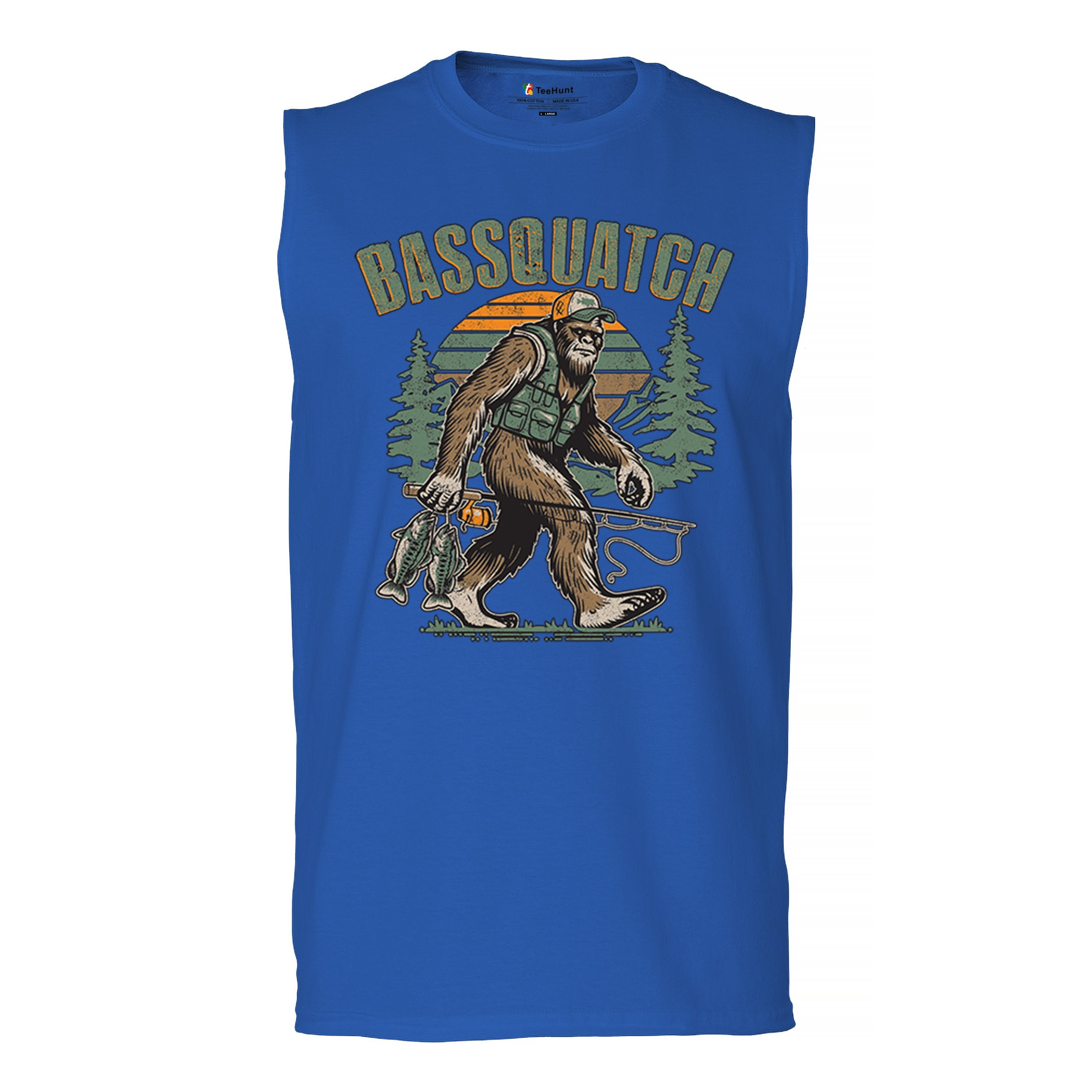 Bassquatch Bigfoot Fishing Muscle Shirt Funny Retro Sasquatch Monster ...